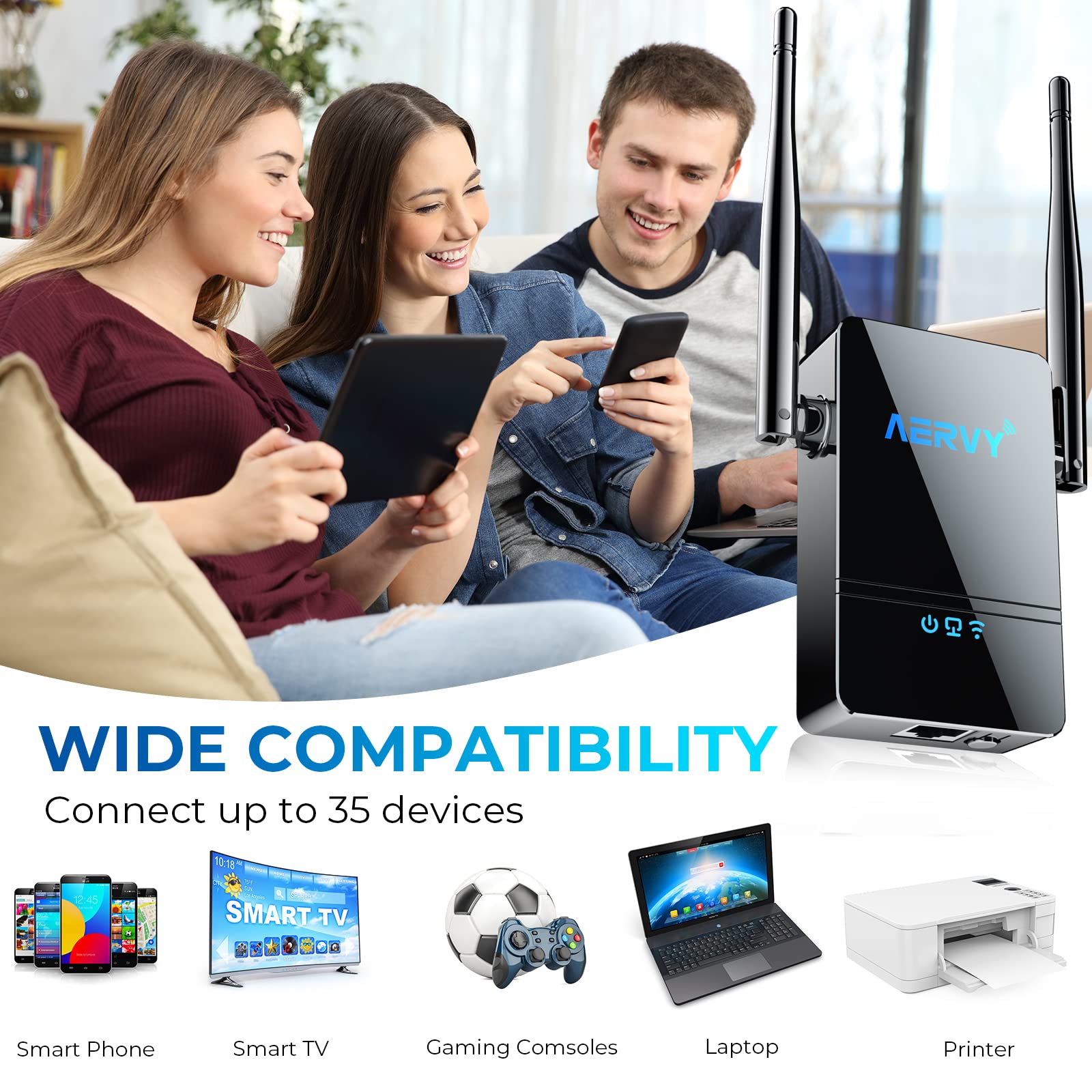 WiFi Range Extender Signal Booster for Home up to 9800sq.ft,3 Modes,1-Tap Setup,Wireless Internet Repeater and Signal Amplifier with WAN/LAN Port