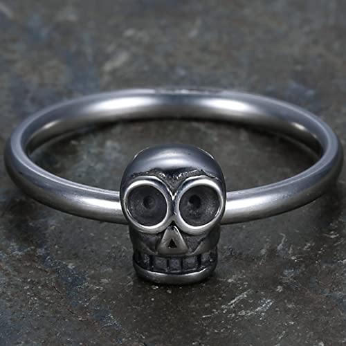Retro Vintage Stainless Steel Skull Gothic Biker Cocktail Party Halloween Statement Ring (Silver, 5)