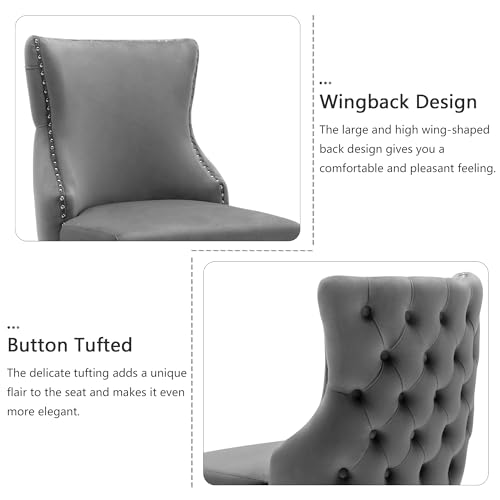 LOULENS Luxurious Velvet Dining Chairs Set of 4, Modern Upholstered Tufted Dining Room Chairs with Stainless Steel Legs, Dark Grey