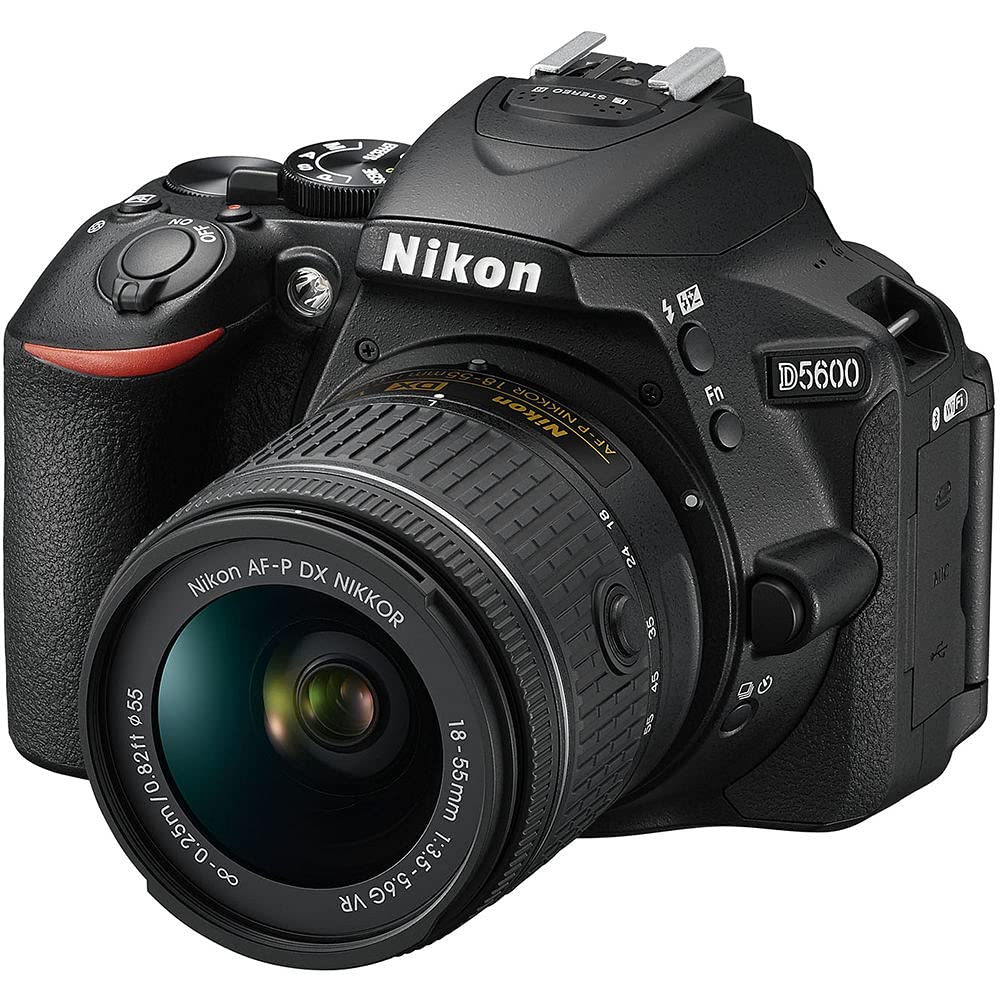 Nikon D5600 24.2MP DSLR Digital Camera with AF-P DX 18-55mm Lens (1576) Deluxe Bundle with 64GB SD Card + Large Camera Bag + Filter Kit + Spare Battery + Telephoto Lens (Renewed)