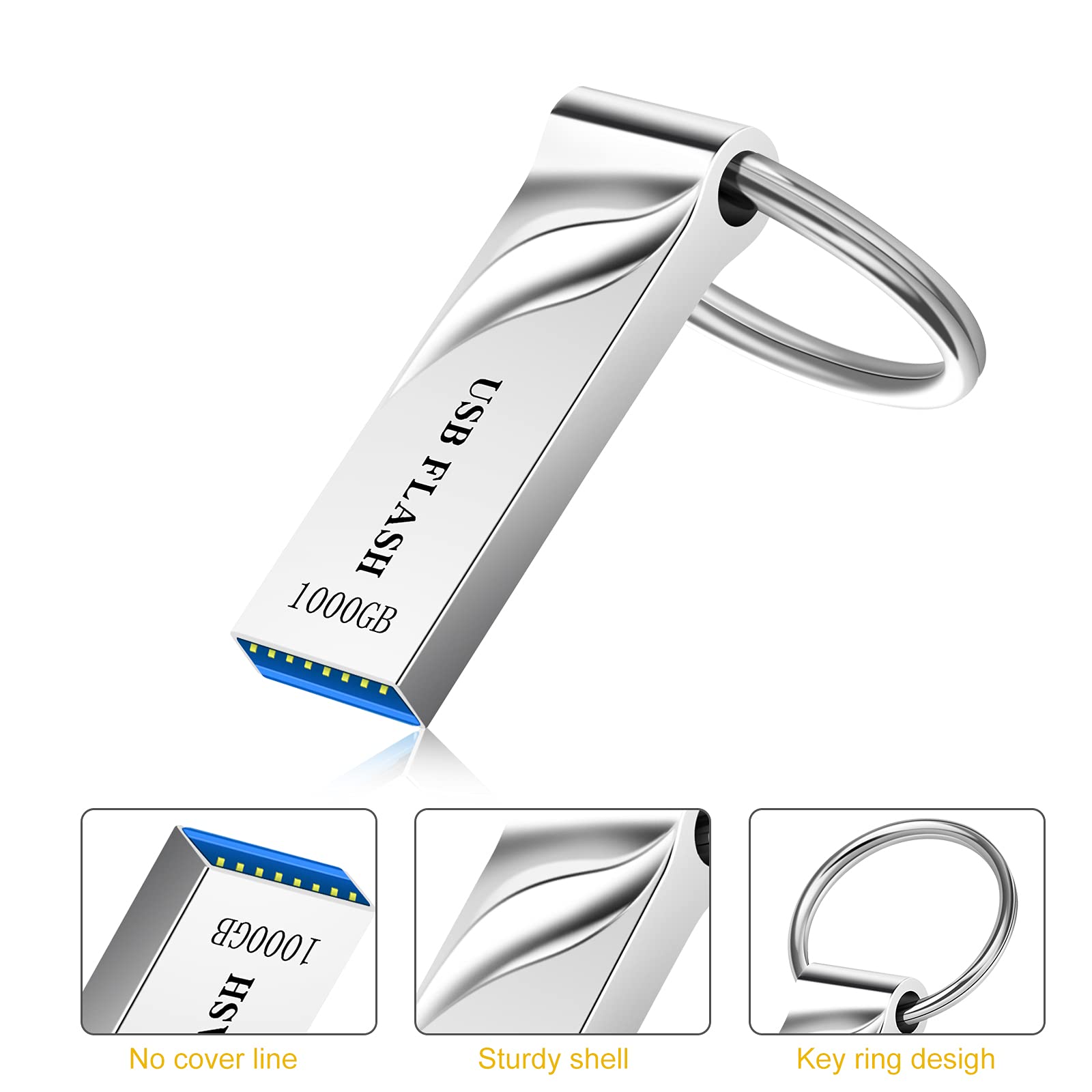 wedcook 1TB USB Flash Drive Waterproof Shockproof USB 3.0 Thumb Drive 1000GB High Speed USB Drive Metal Pen Drive Mini Memory Stick with Keychain for Data Storage and Backup