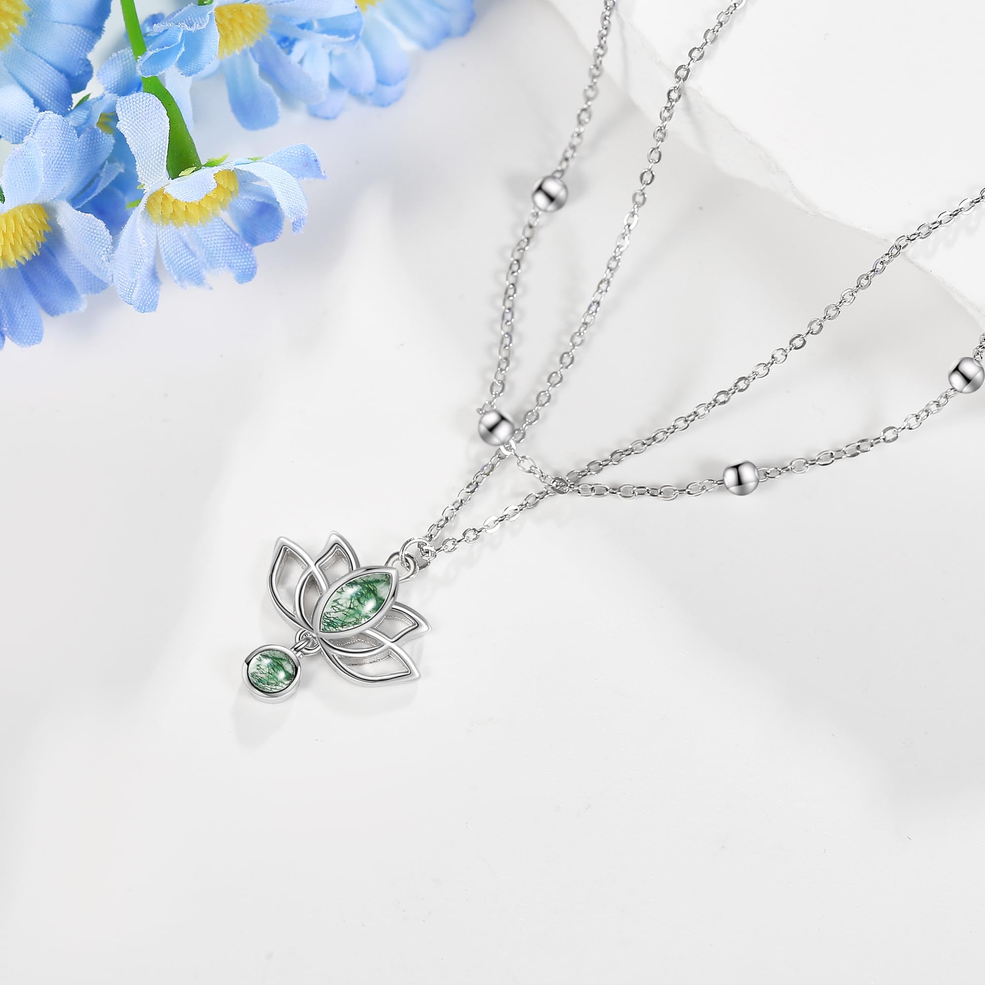 MONGAS Tree of Life Layered Necklace Sterling Silver Created Opal Layering Necklaces Christmas Jewelry for Women