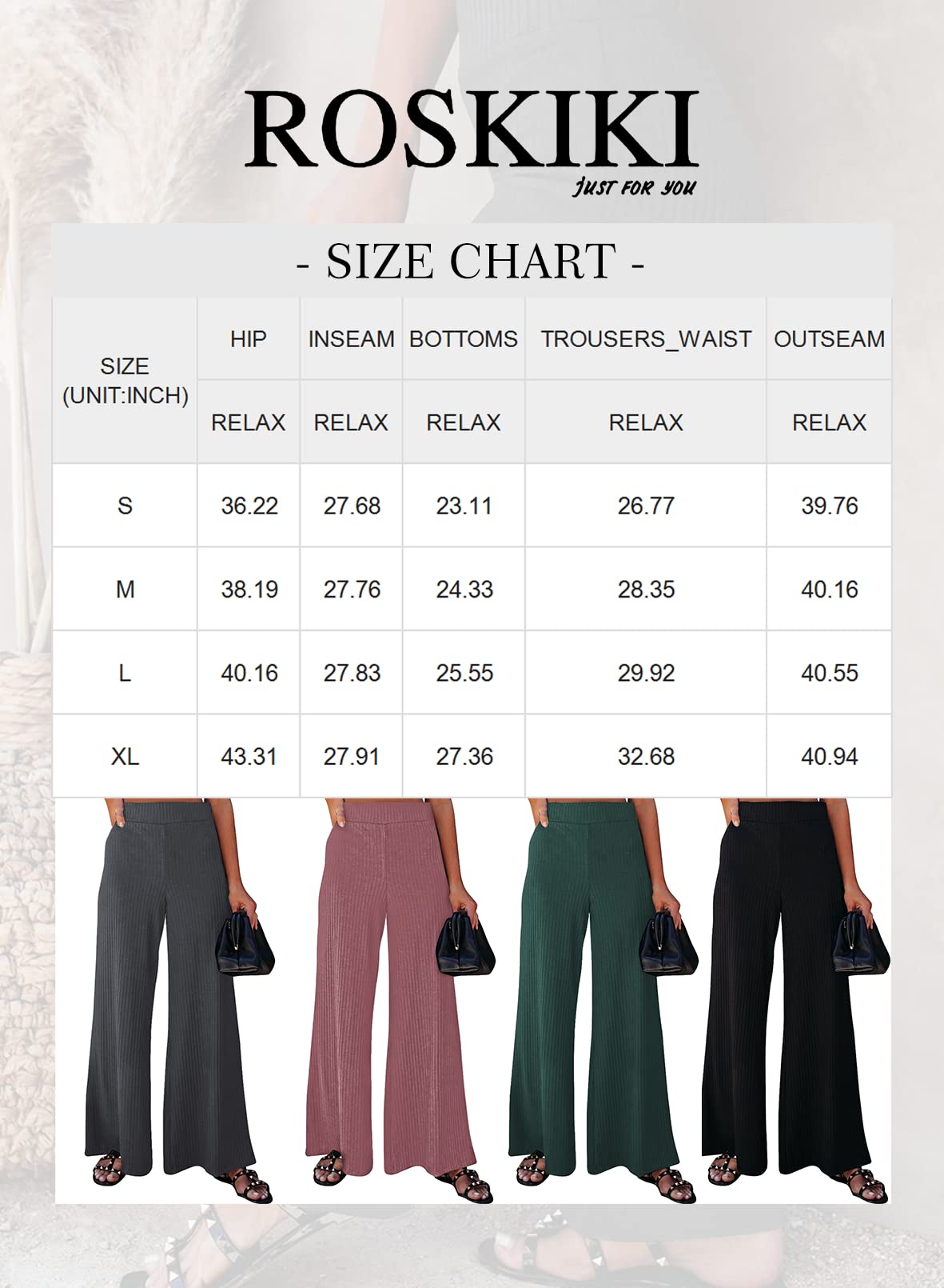 ROSKIKI Women's Casual Summer Relaxed Fit Ribbed Knit Elastic Waist Sweatpants Comfy Solid Color Yoga Wide Leg Pants Gray Small