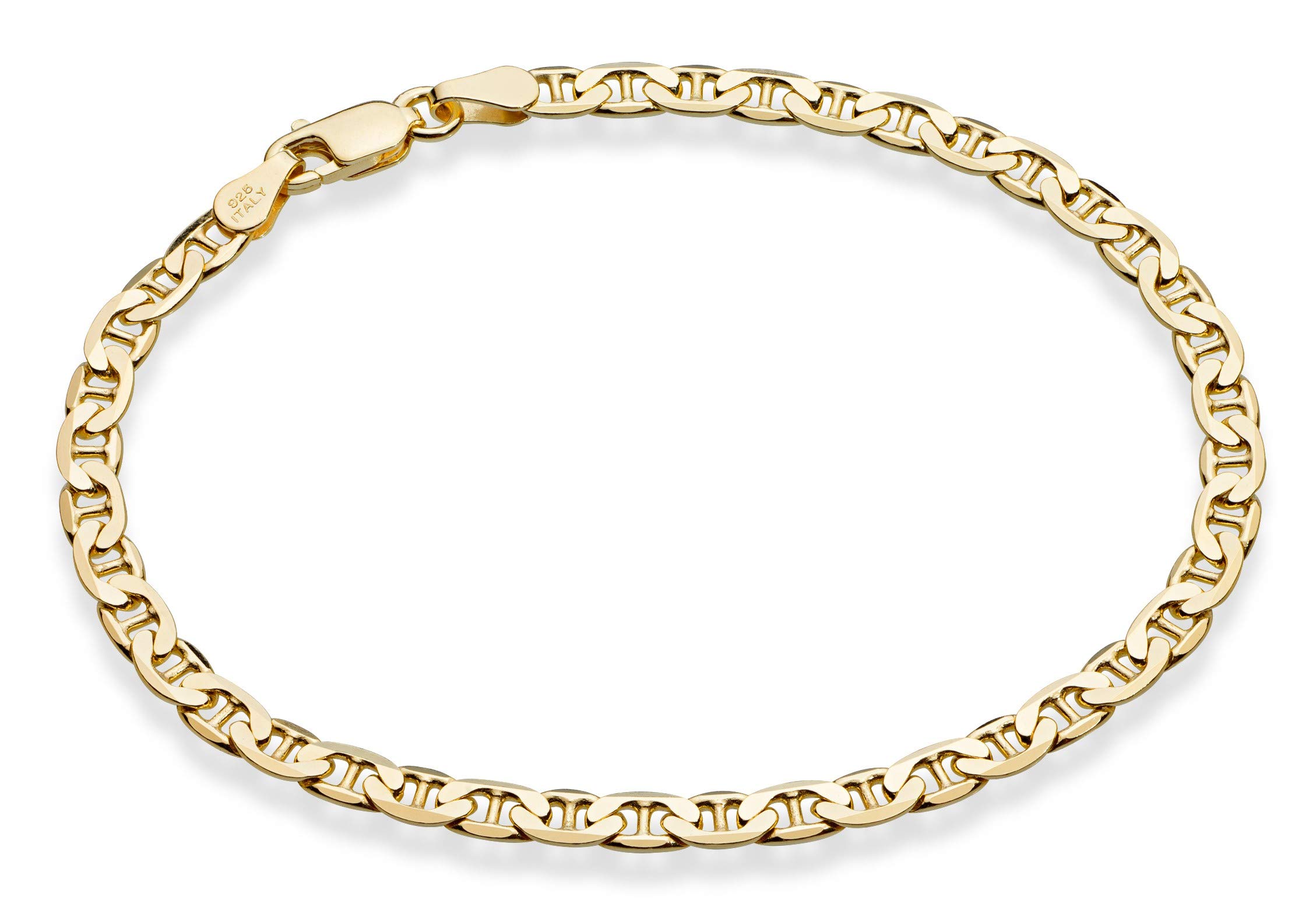 Miabella 18K Gold Over Sterling Silver Italian 3mm, 4mm Solid Diamond-Cut Mariner Link Chain Bracelet for Men Women, Made in Italy (4mm - Length 8 Inches)