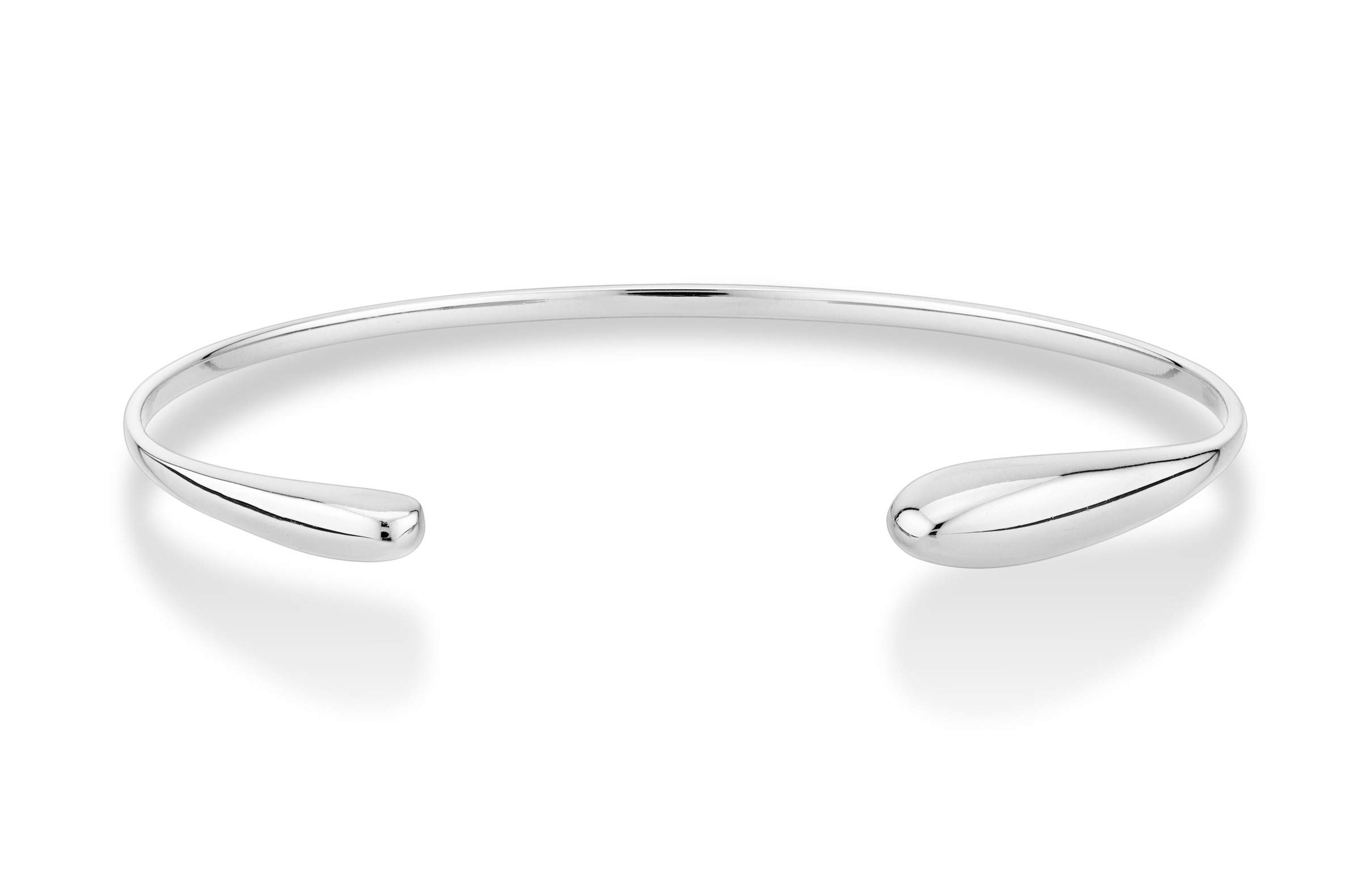 Miabella 925 Sterling Silver or 18Kt Gold Over Silver Italian Thin Adjustable Organic Teardrop Open Cuff Bangle Bracelet for Women Handmade in Italy (Sterling Silver, Small (6.75" - 7"))