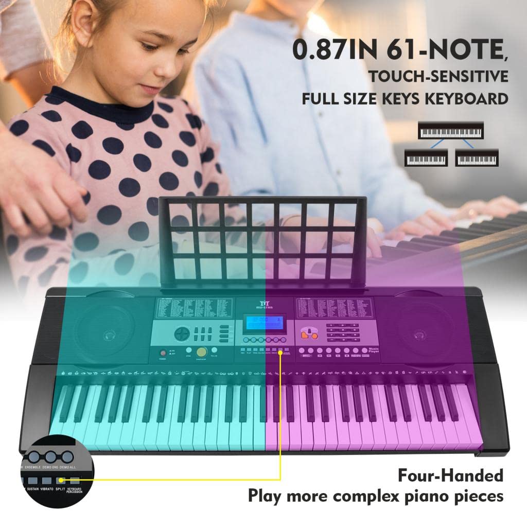 MUSTAR Piano Keyboard, 61 Key Keyboard Piano Electric Piano with Stand, Touch Sensitive Keyboards Piano 61 Key for Beginners, Headphones, Microphone, MP3/USB/LCD Screen, Holiday Birthday Gifts