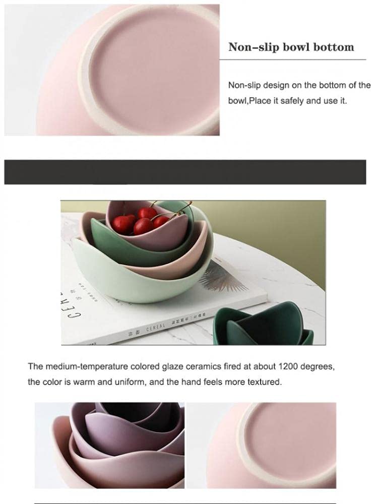 Set of 5 Lotus Ceramic Bowl Set, Decorative Porcelain Bowls Set for Salad, Oatmeal, Pasta, Fruit, Cereal, Soup, Rice, for Home Decor (Mint Green)