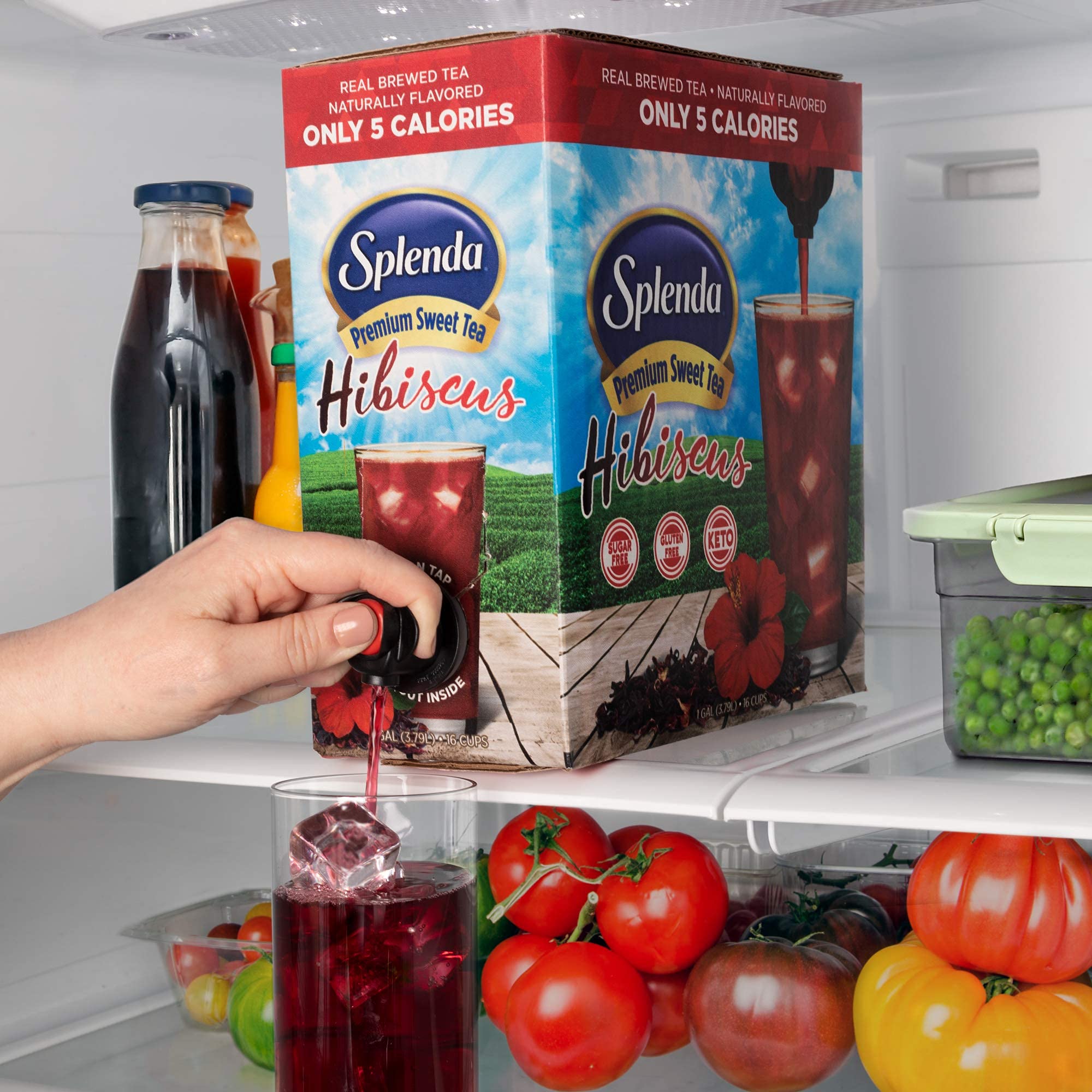 SPLENDA Premium Sweet Tea On Tap, 1 Gallon Bag In Box Ready to Drink Liquid, Hibiscus Tea, 128 Fl Oz