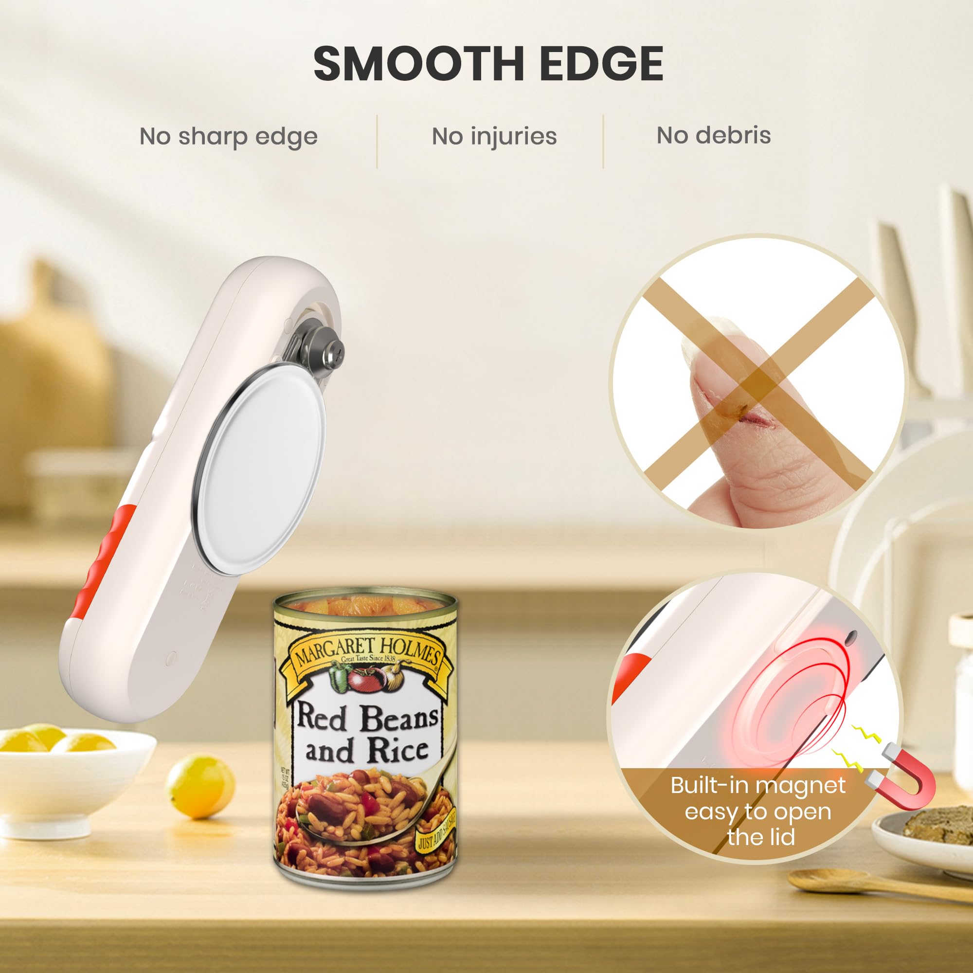 miadore Electric Can Opener for Kitchen,Rechargeable Automatic Can Opener with Removable Tilted Blade,One-Touch Operation, Smooth Edge,Built-In Magnet,Power Warning-Vibrant Orange