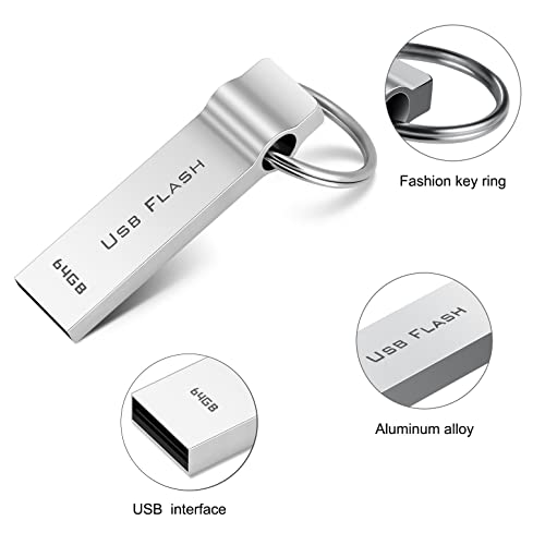wedcook 64GB USB Flash Drive Waterproof Shockproof Thumb Drive Metal USB Drive Portable Memory Stick 64GB External Data Storage for Computer PC Laptop Car Radio