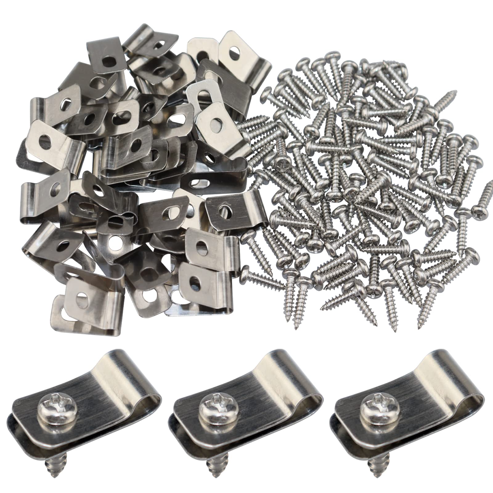 Wire Fence Clips 100 Pcs Fence Wire Clamps Stainless Steel Fencing Mounting Clips with 100 Pcs Stainless Steel Screws for 12-16 Gauge Welded Wire to Wood, Metal or Vinyl Fence (100 PCS)