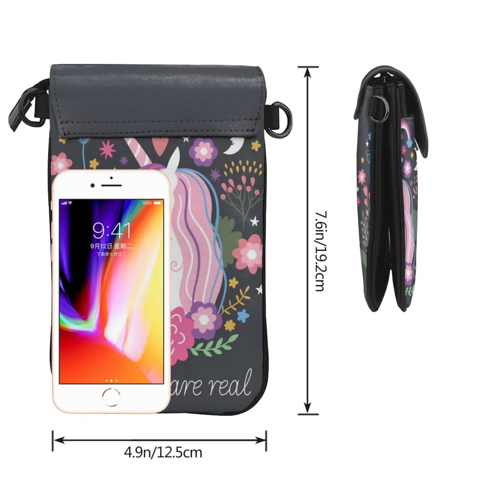 Women Cell Phone Purse Leather Crossbody Bag-Unicorns Are Real Mini Shoulder Bag Card Holder Wallet