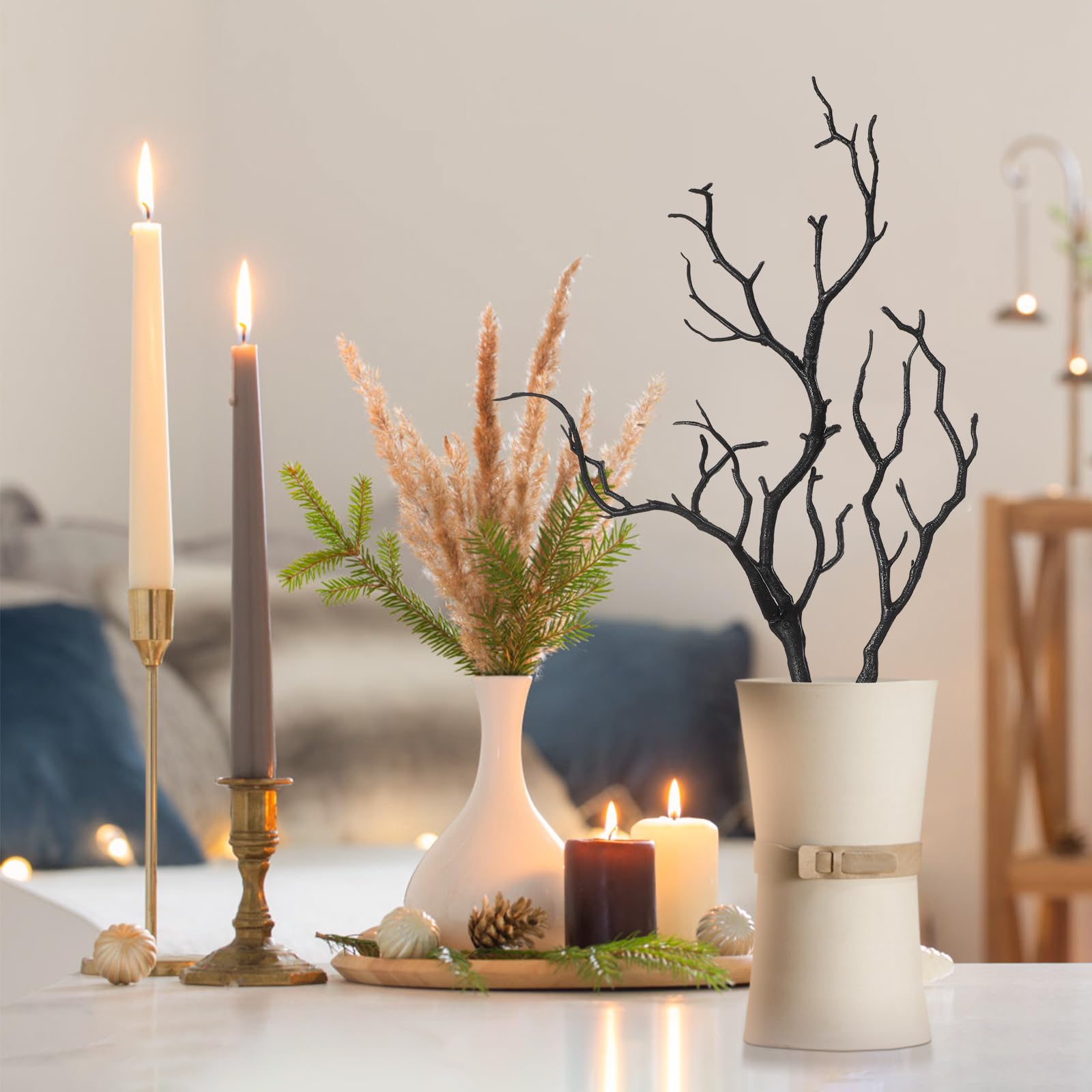 MAGICLULU Decorative Tree Branches 4pcs Plastic Artificial Dry Plant Tree Branch Antler Dried Branches Decorative Plant Twigs Branch Manzanita Trees Vase Decor