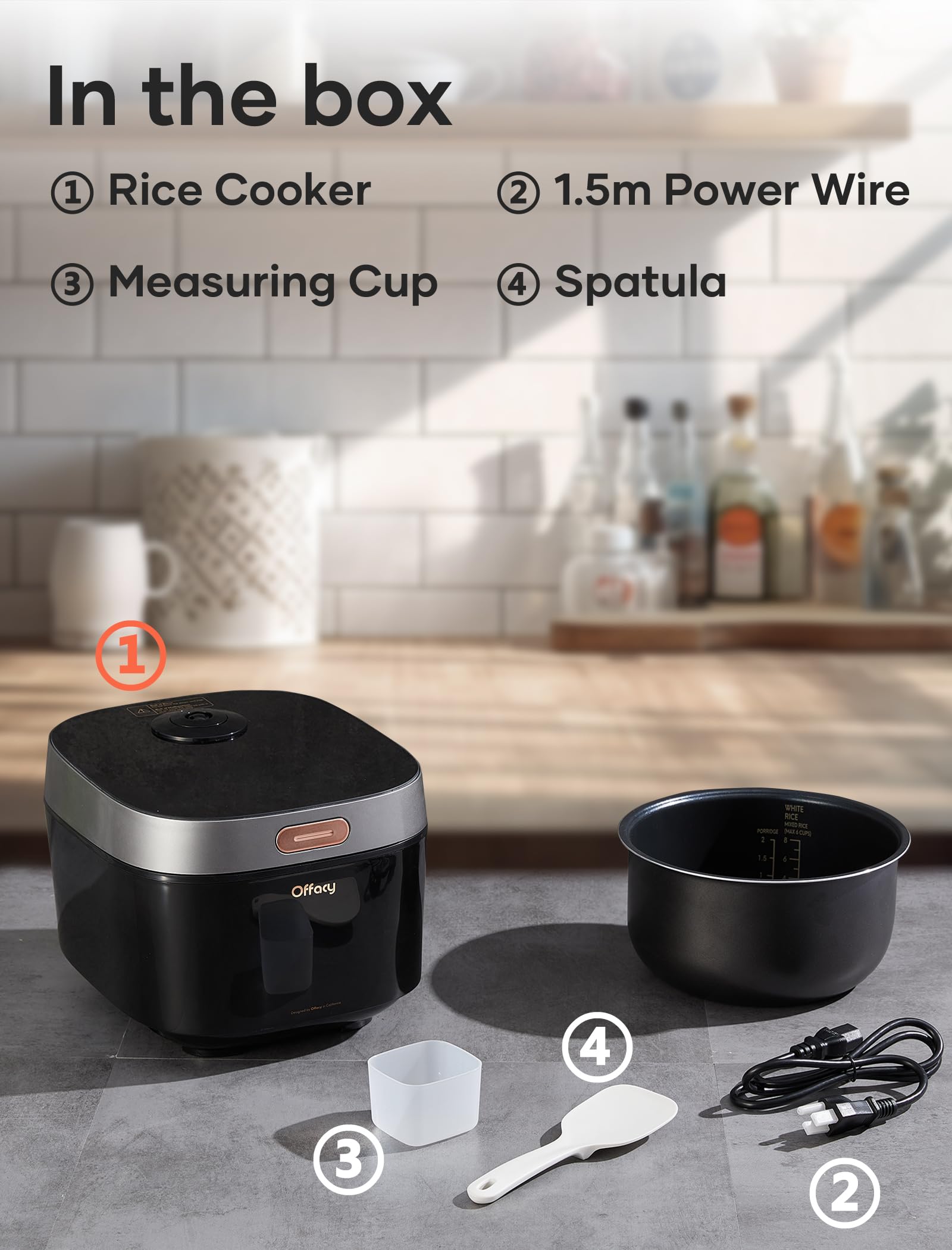Offacy Rice Cooker Maker 8 Cup Uncooked 8 Preset Programs, Smart Fuzzy Logic, Large Stainless Steel Steamer, Friendly Touch Panel and LED HD Display, Auto Keep Warm, Quick Cook, Black