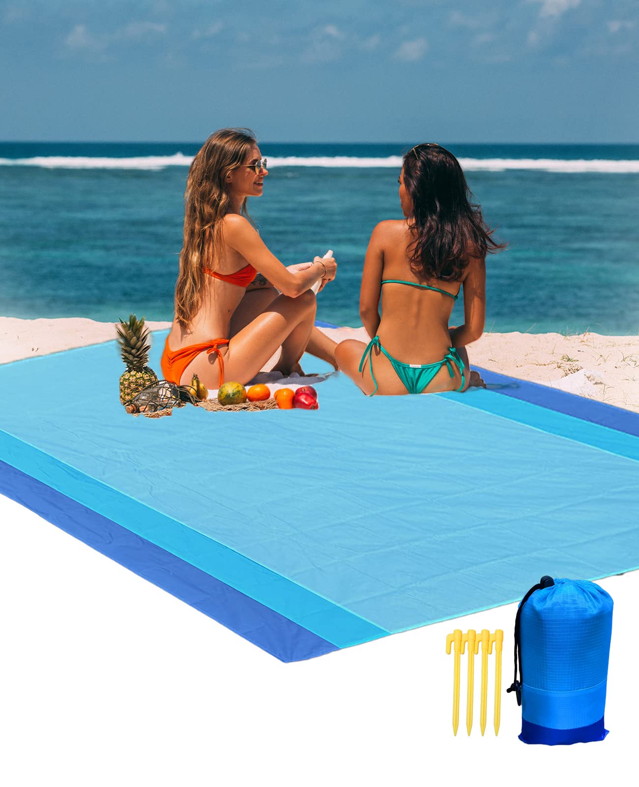 YOETTE Beach Blanket Oversized Mini Pocket Picnic Mat Sandproof Waterproof 83"×79" Extra Large Travel Lightweight Portable Packable Outdoor Camping Hiking Accessories