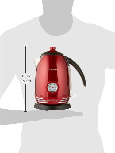 Nostalgia RWK150 Stainless Steel Electric Water Kettle, Holds 1.7 Liters, Auto-Shut Off & Boil-Dry Protection, 360-Degree Rotating Base, Water Level Indicator Window, Perfect For Tea, retro red