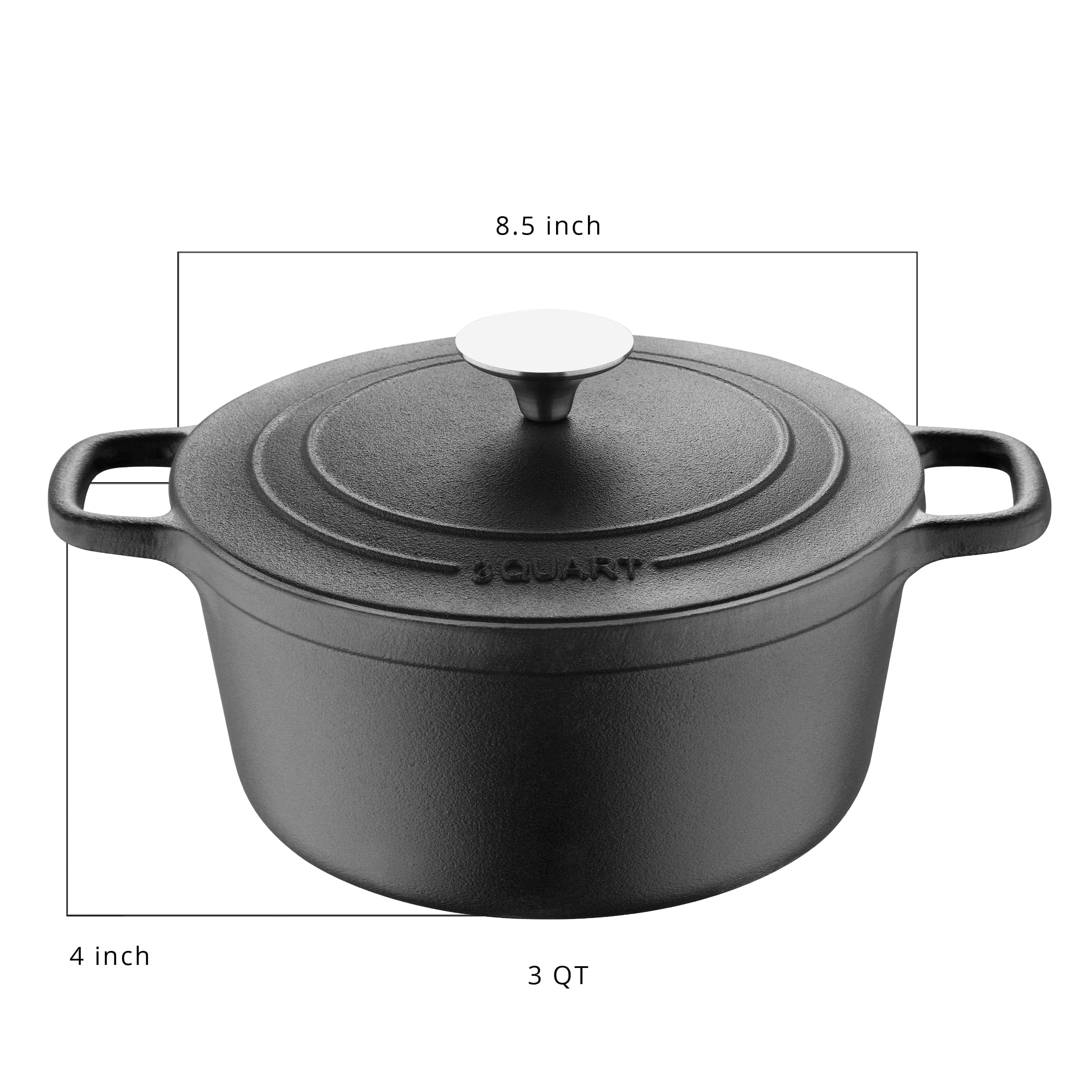 MasterPRO Pre-Seasoned Cast Iron Dutch Oven Skillet - Cooking Pot with Lid for Indoor and Outdoor Use β BBQ Grill, Fire, Oven Safe Camping Cookware, 3 Quart, Black