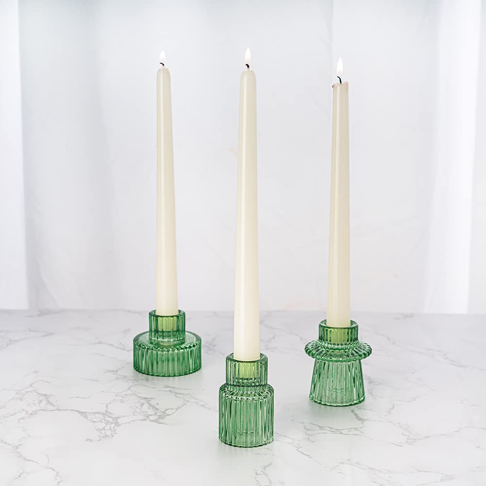 Marycele Glass Candle Holders - Set of 6 Votive and Taper Holders for Wedding Centerpieces and Table Decor, Green