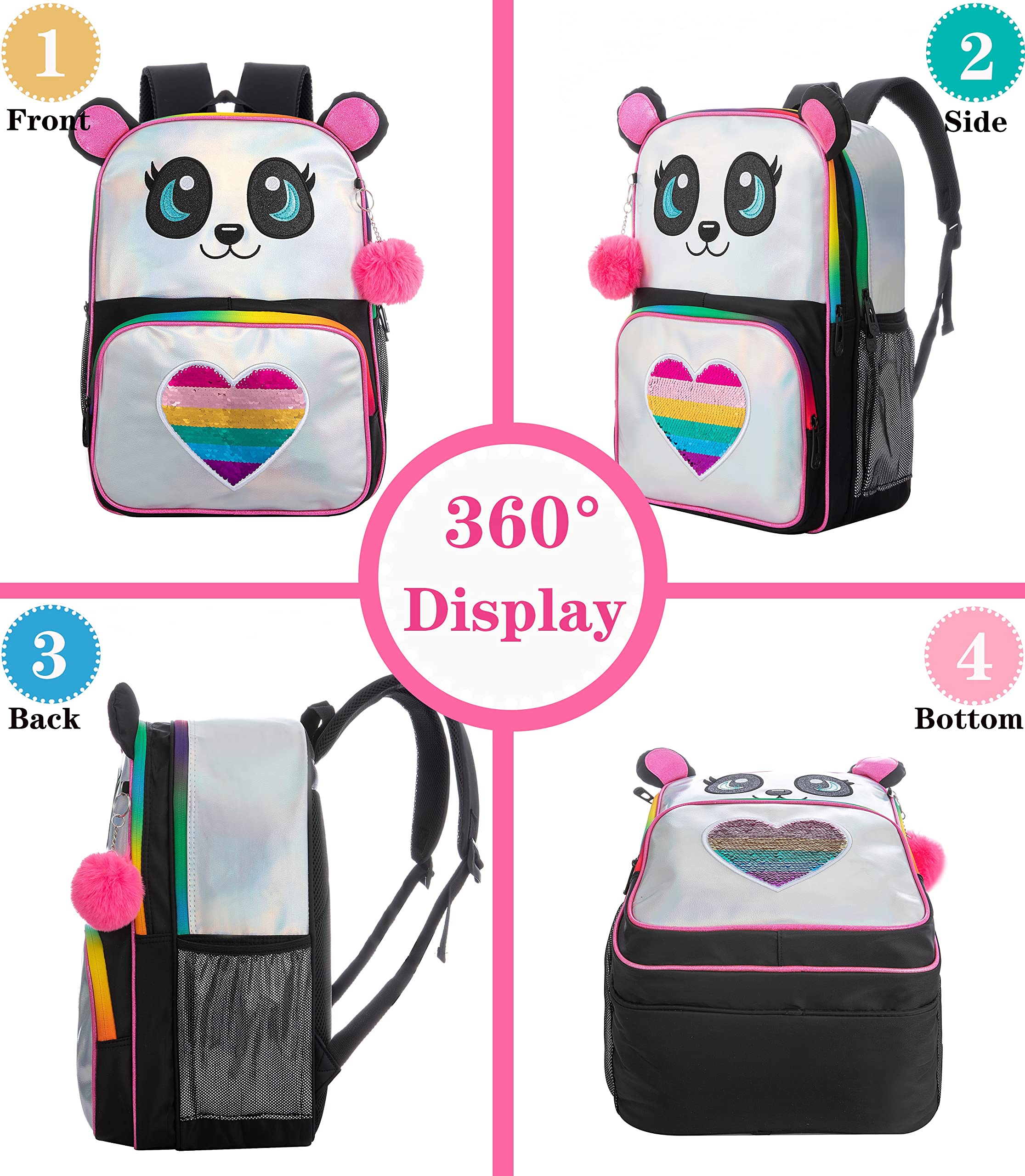 Meetbelify Backpack for Gilrs Backpacks for Elementary Preschool Students Sequin School Cute Backpack with Lunch Box for Girls