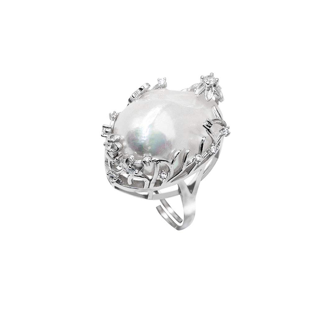 MoniPearl Rings Statement for Woman Baroque Freshwater Cultured Pearl (silver)