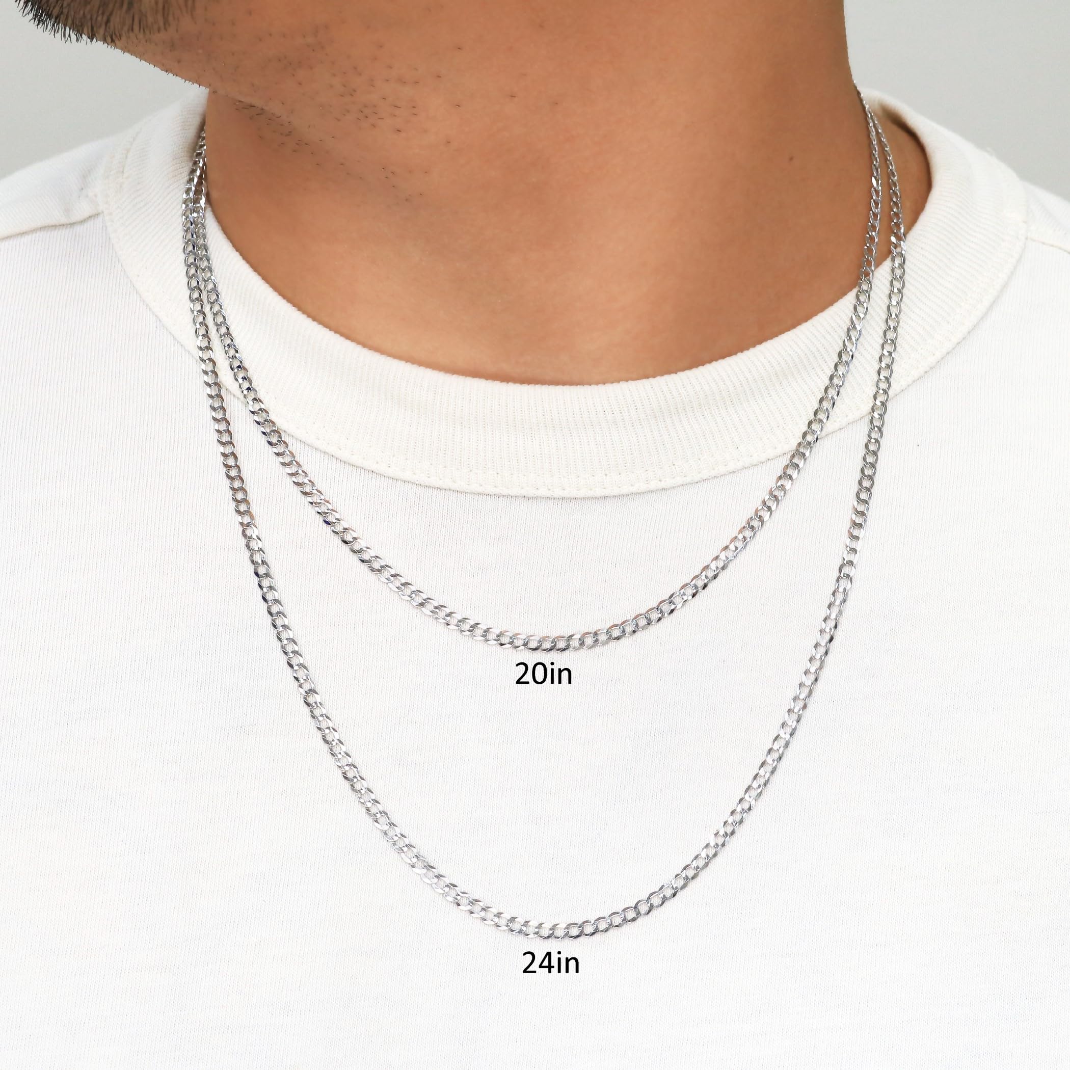 Nuragold 10k White Gold 3mm Solid Cuban Link Chain Curb Pendant Necklace, Mens Womens Jewelry 16" 18" 20" 22" 24" 26" 28" 30"