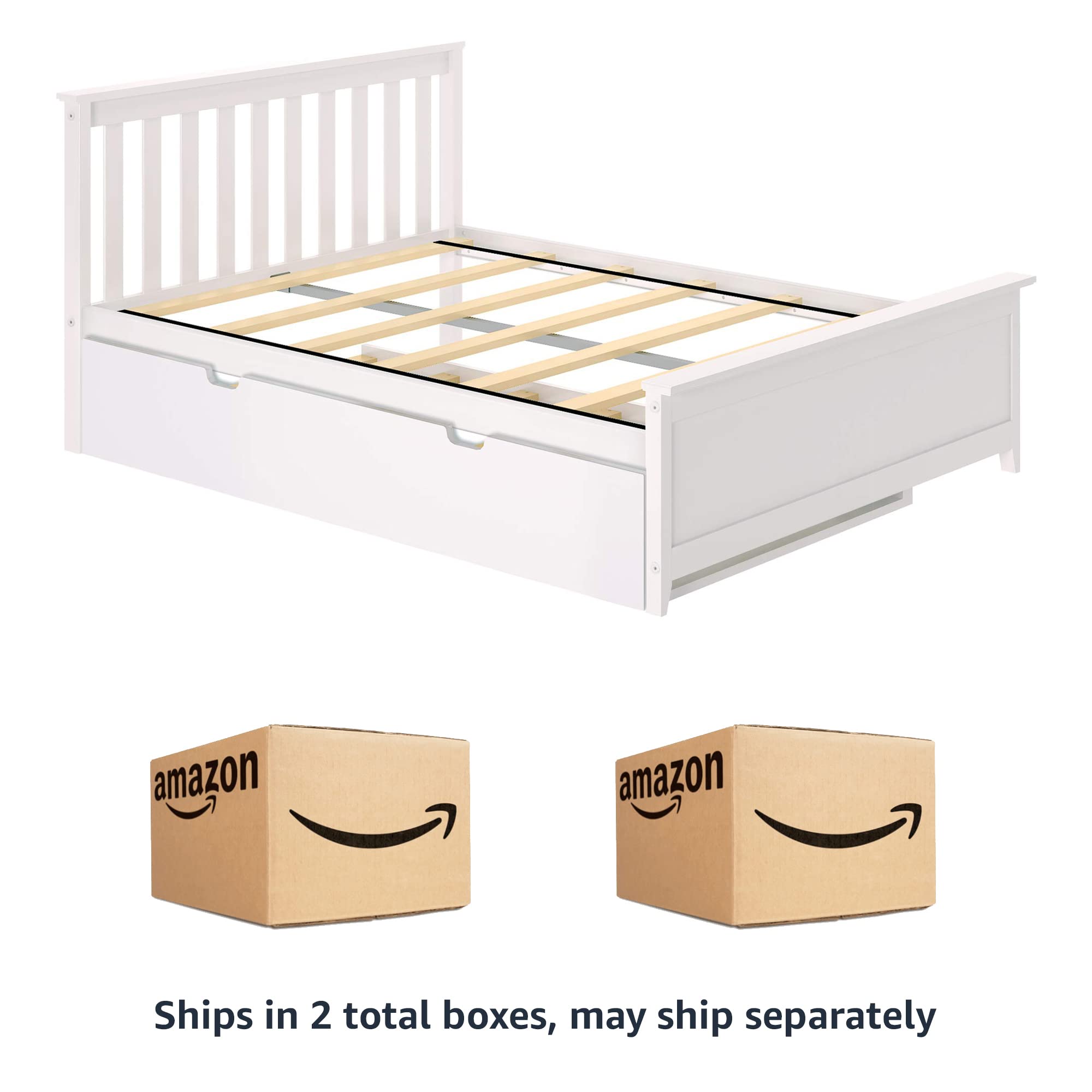 Max & Lily Full Bed, Wood Bed Frame with Headboard For Kids with Trundle, Slatted, White