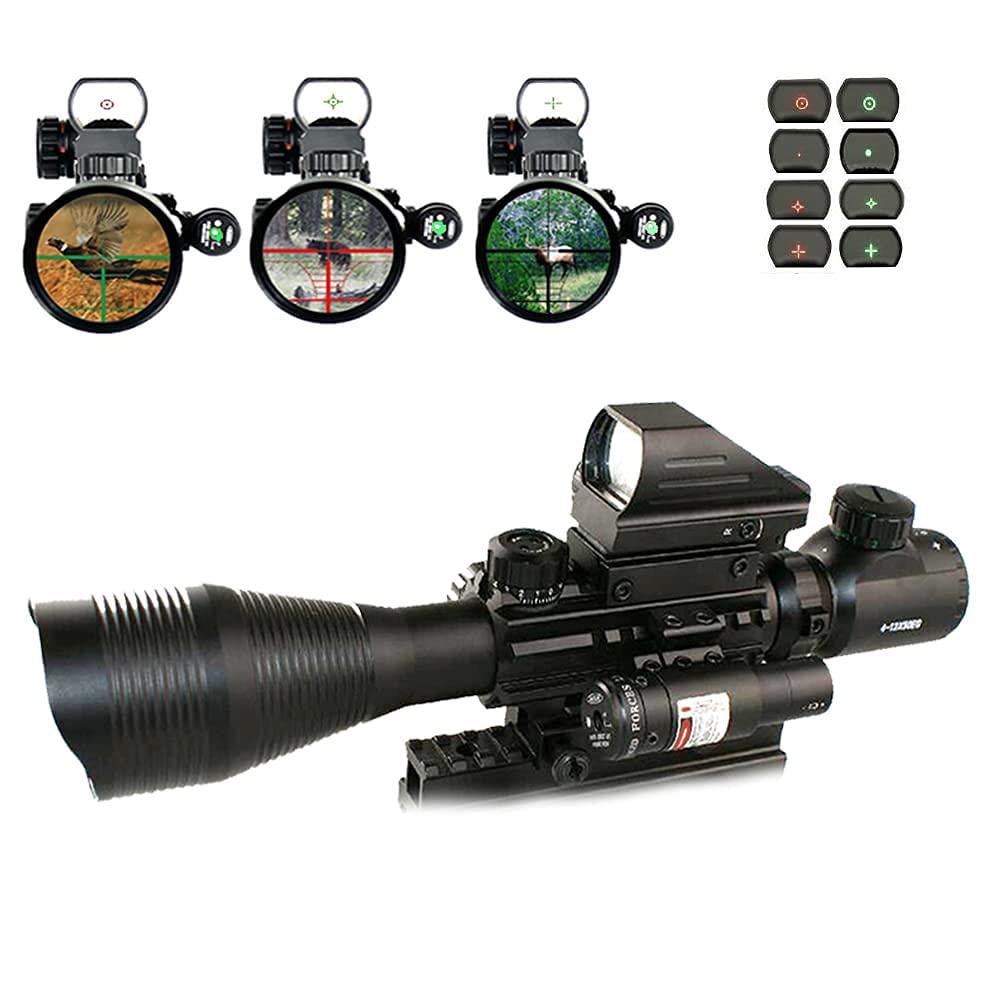 Riflescope 4-12X50&4-16x50AOEG Black Matte Finish Rifle Dual Illuminated Tactical Optical Scope Combine Reflex Sight Dot for Hunting Enthusiast and Experienced (4-12x50 Red)