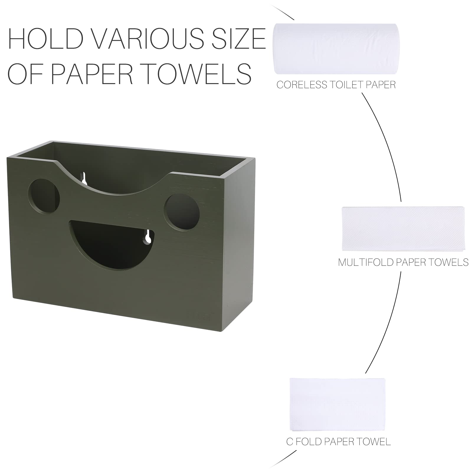 Paper Towel Dispenser Countertop or Wall Mount by HTB, Manual Bamboo Paper Hand Towel Holder Compatible with Trifold,C Fold, Z Fold, Multifold Paper Towels for Bathroom, Kitchen, Office