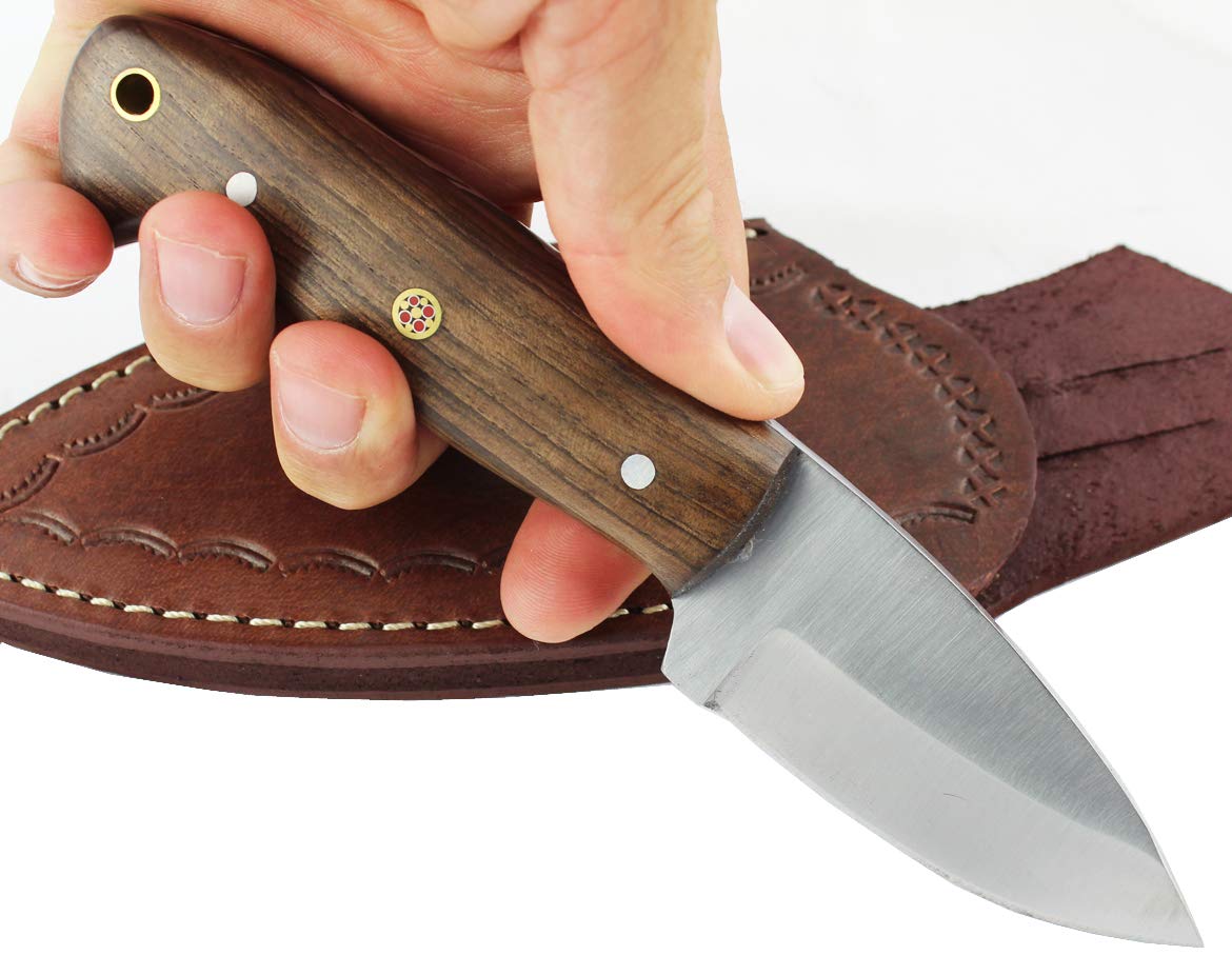 Moorhaus Handmade D2 Skinner/Hunting bushcraft/camping knife with leather Sheath (Walnut)