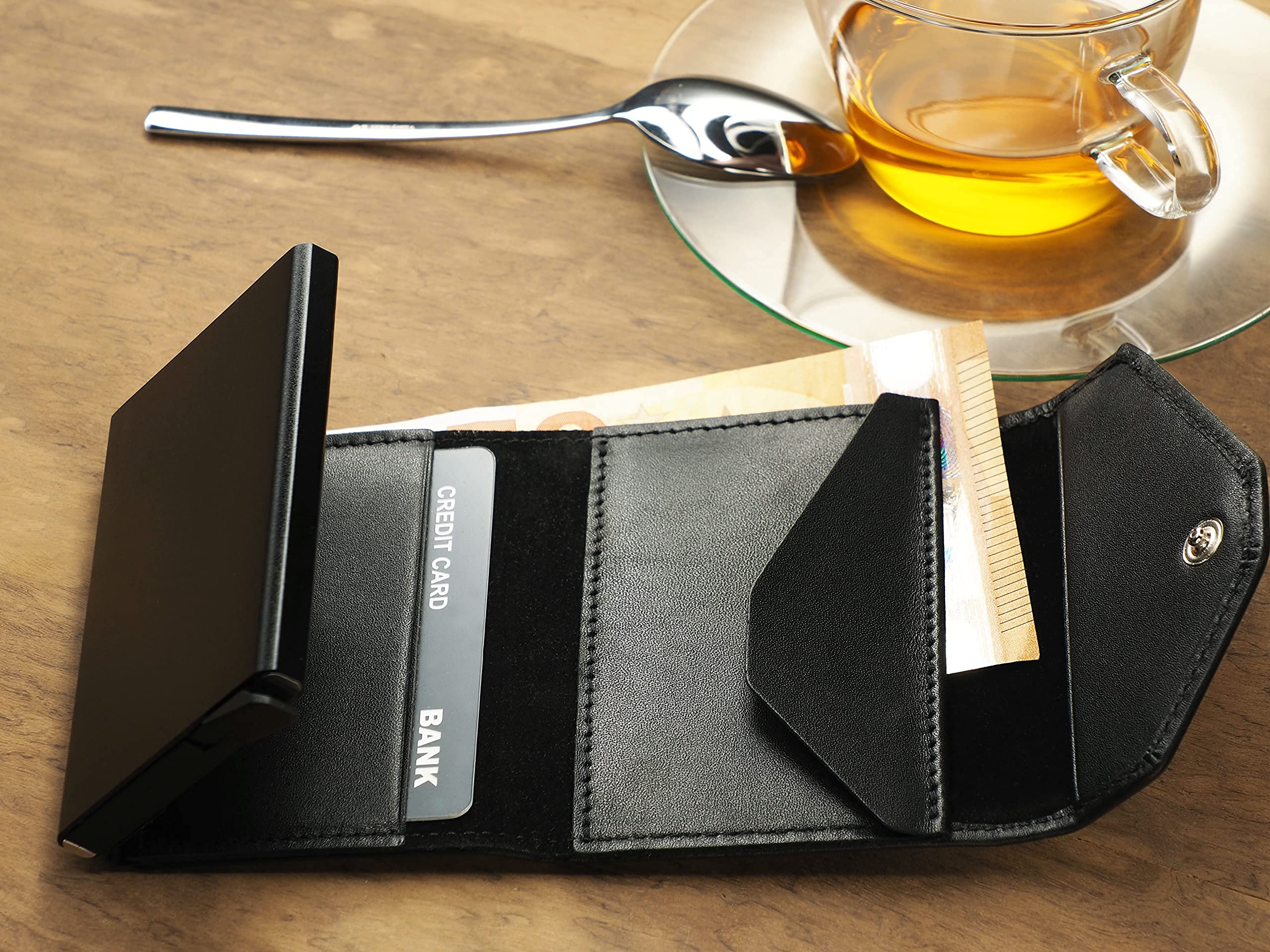 PULARYS Mini Wallet RAVEN - Multifunckion Credit Card Case - Italian Leather - RFID blocking - Size: 6.5 x 10 x 2.5 cm - Space for up to 7 Cards - Classic Design
