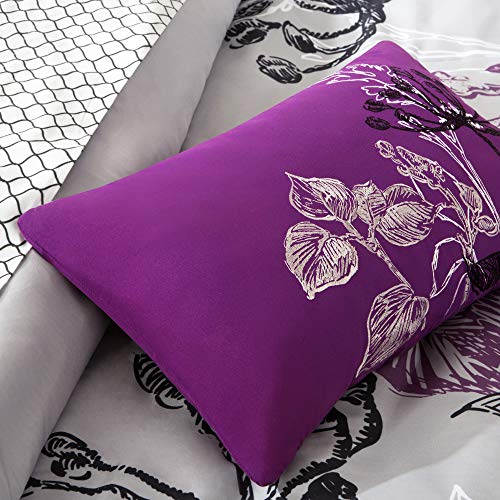 Madison Park Essentials Claremont Twin Size Bed Comforter Set Bed in A Bag - Purple, Grey, Floral – 7 Pieces Bedding Sets – Ultra Soft Microfiber Bedroom Comforters, Twin(68"x86")