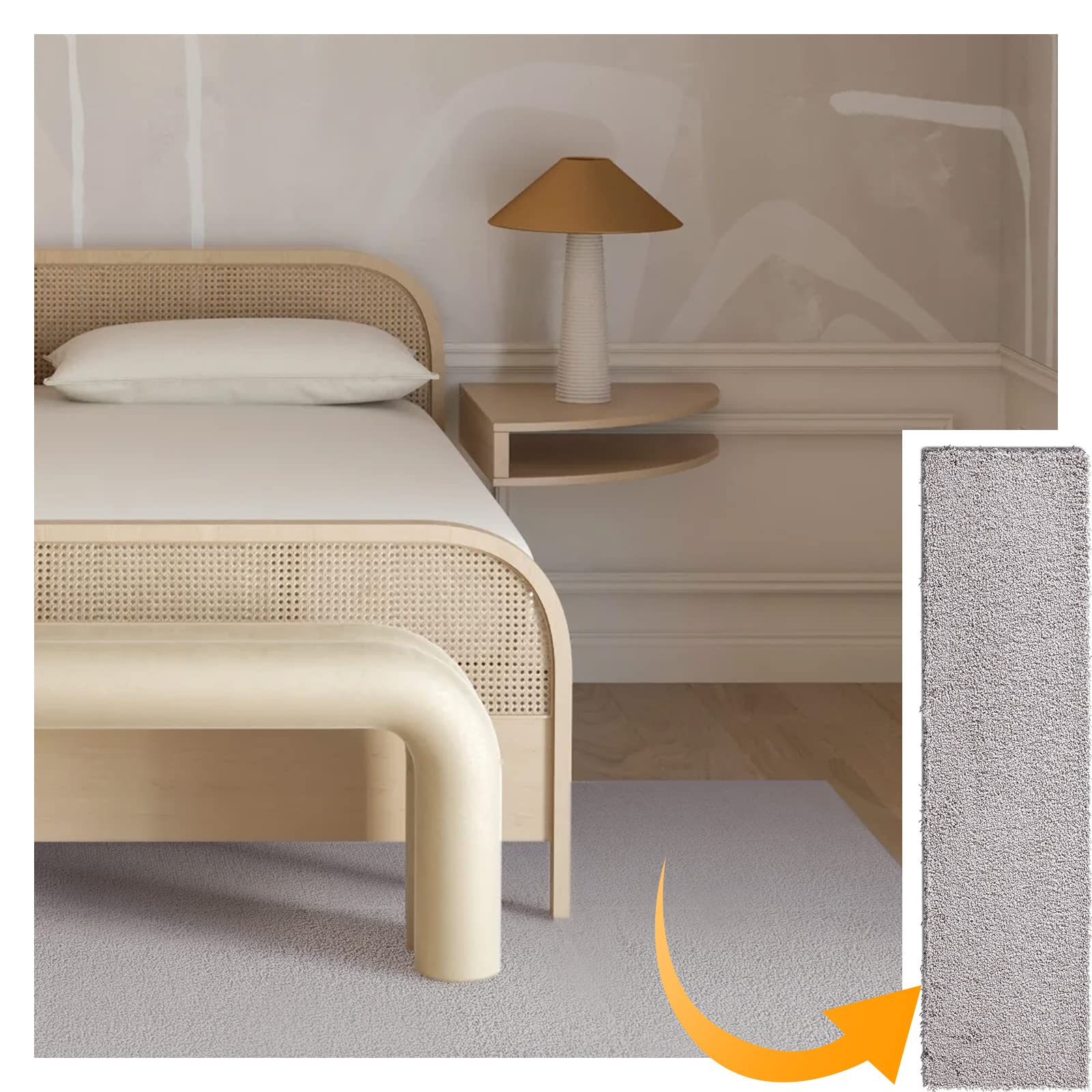Matace Siren Series Plush Removable Carpet Tiles - 10x40" 8 Planks (21.52 sqft) | Ultra Soft, High Pile, Non-Adhesive DIY Modular, Stain Resistant with Non-Slip Padded Backing - Light Grey