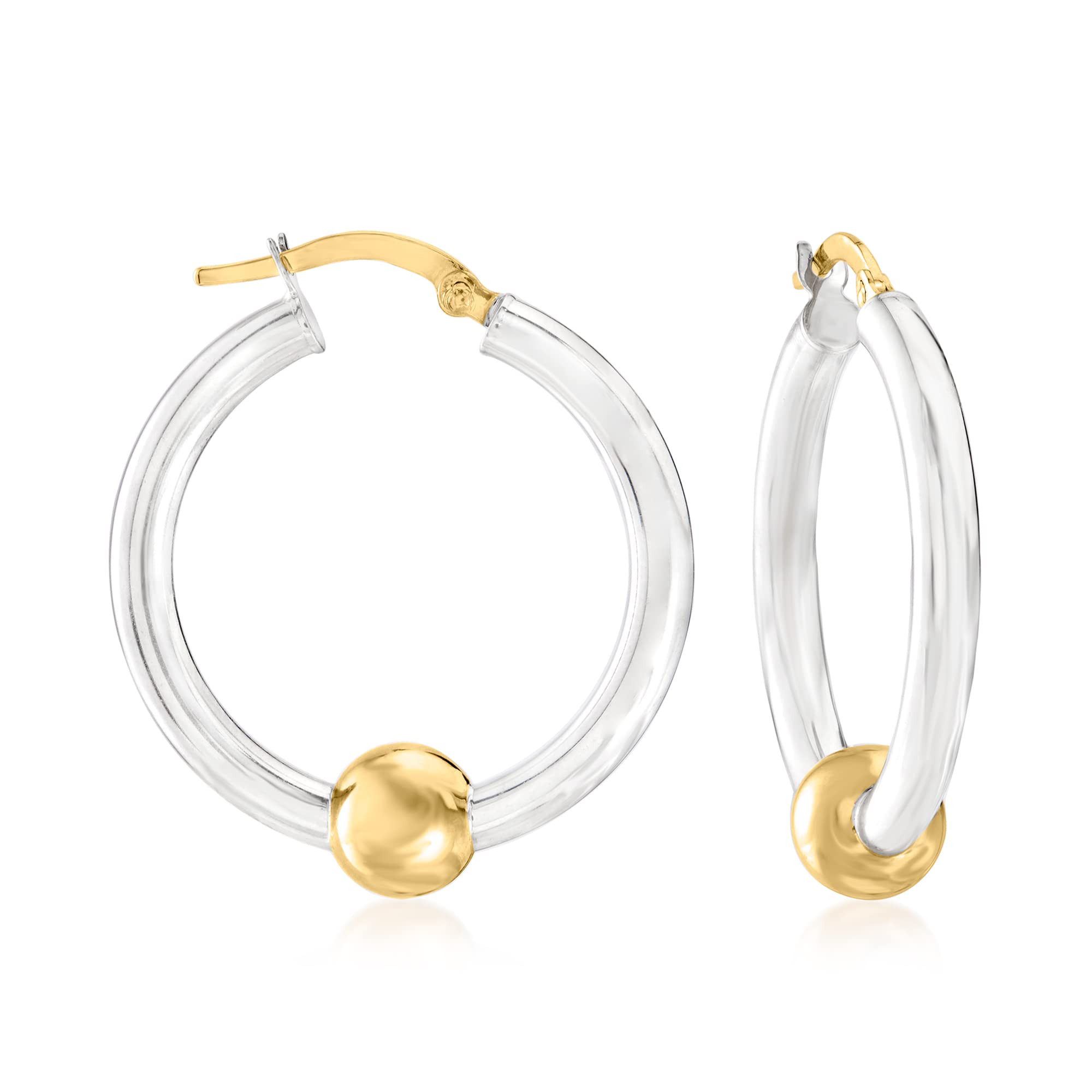 Ross-Simons Cape Cod Jewelry Sterling Silver and 14kt Yellow Gold Hoop Earrings