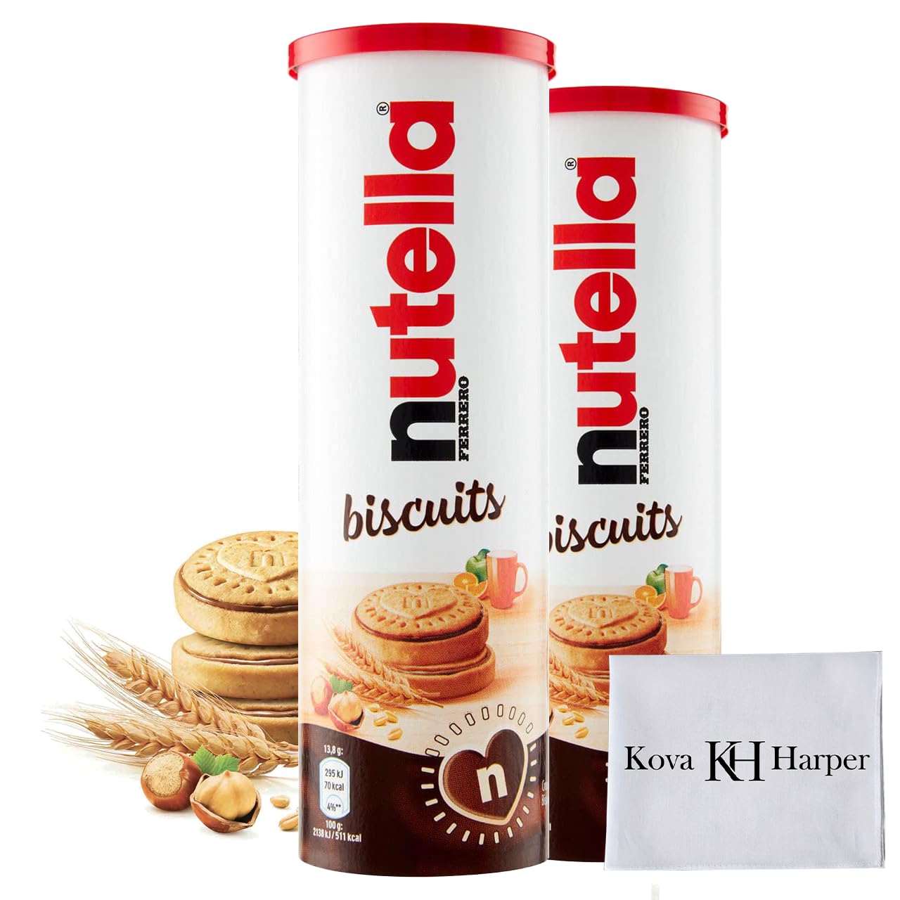 Nutella Biscuits - Delicious Nutella Cookies With Hazelnut Spread Filling In A Crush-Free Tube, Nutella Snacks 12 Biscuits,166g 2 pack (In Kova Harper Packaging)