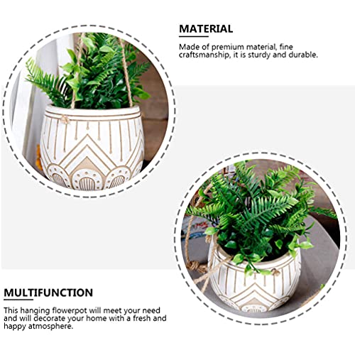 Yardwe 1pc Geometric Line Flowerpot Succulent Hanging Planter Ceramic Planter Suspension Plant Container Flower Pot Vase Planter Pots for Indoor Plants Flower Bed Bonsai Cement White