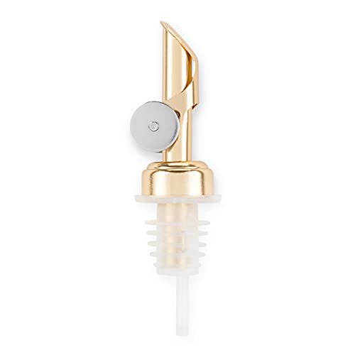 True Glide Weighted Pourers with Self Closing Feature for Liquor, Wine, Oils, or Vinegar, Stainless Steel, Set of 2, Gold