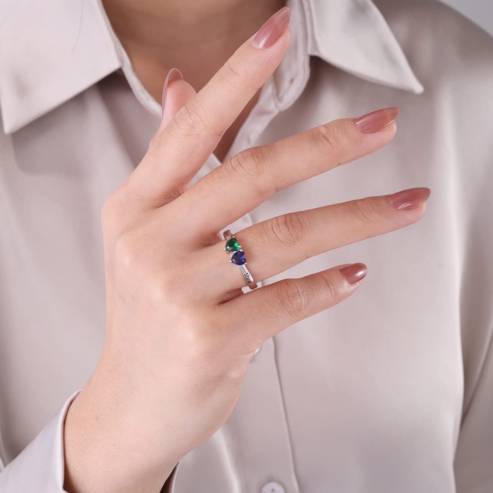 OPALSTOCK Personalized Promise Ring with Simulated Birthstones Engagement Rings for Women Custom Mothers Name Rings(8)