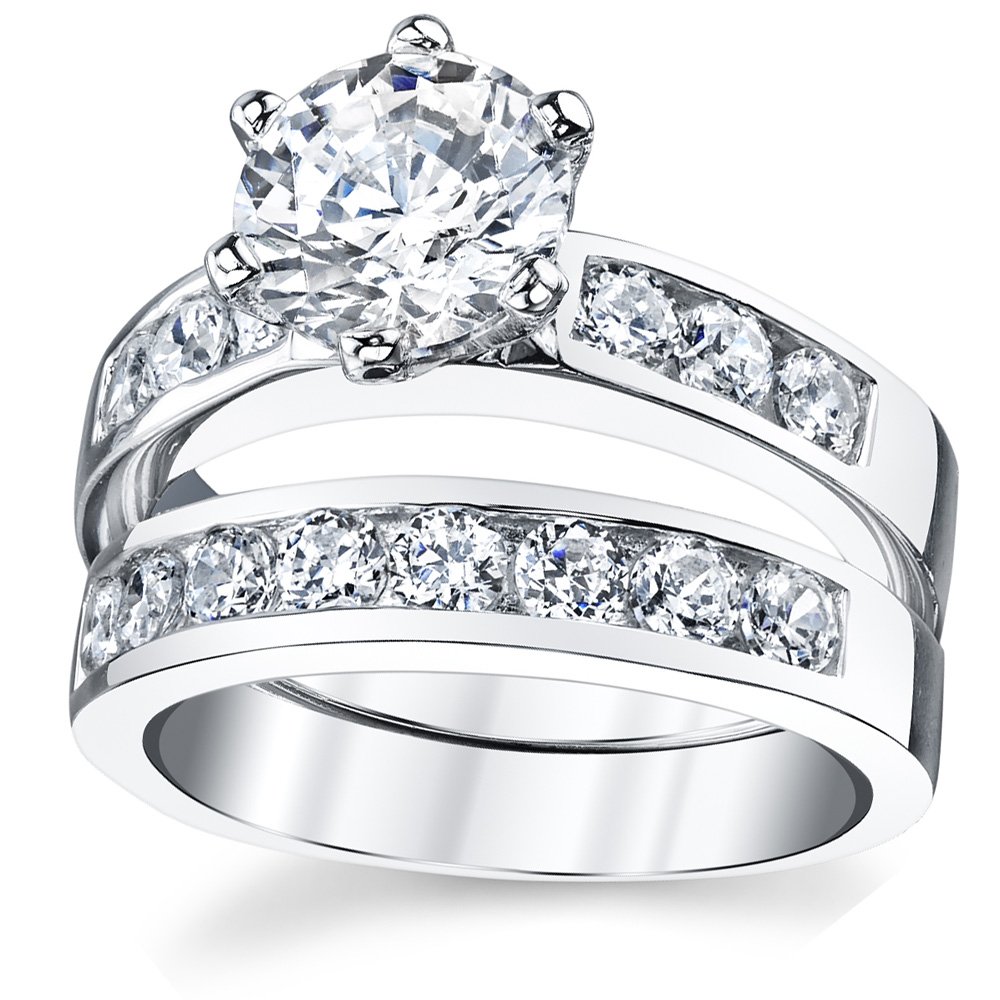 Metal Masters Sterling Silver 925 2.00 Carat Engagement Ring Wedding Band Set 2-Pc With Cubic Zirconia Size 8