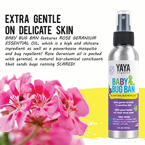 YAYA ORGANICS Baby Bug BAN – All-Natural, Proven Effective Repellent for Babies, Kids and Sensitive Skin (4 Ounce Spray, 2-Pack)