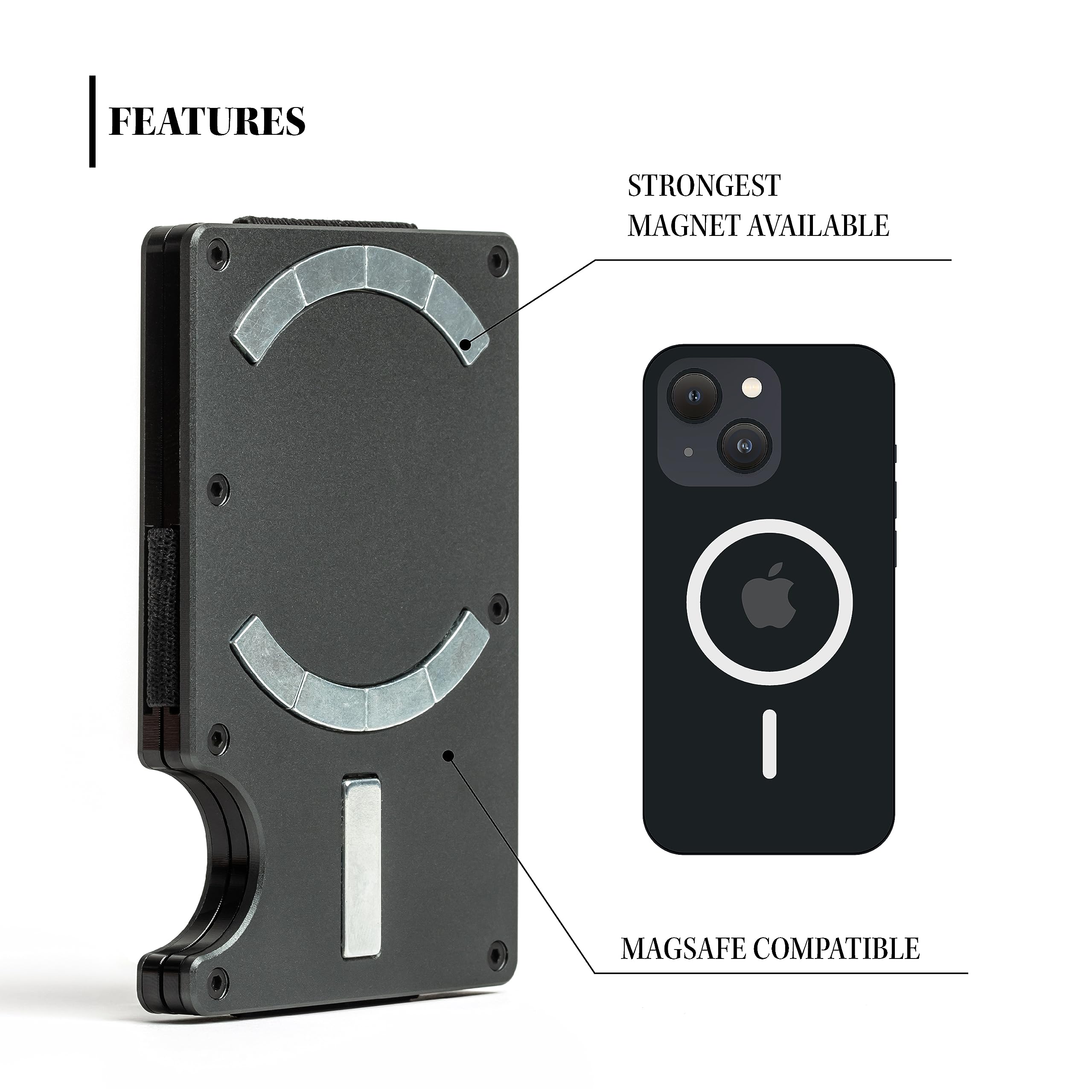 MagSafe Wallet with AirTag Holder, Ultra Strong Magnet, Aluminum RFID Blocking Mini Wallet High Card Capacity, Compatible with All iPhone 15, 14, 13, and 12 Pro/Pro Max/Mini Models