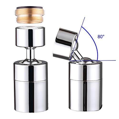 Waternymph Kitchen Sink Faucet Aerator Solid Brass - Big Angle Swivel Faucet Aerator Dual-function 2 Sprayer kitchen faucet attachment swivel sprayer- 360-Degree Swivel - Polished Chrome/ 1.8GPM