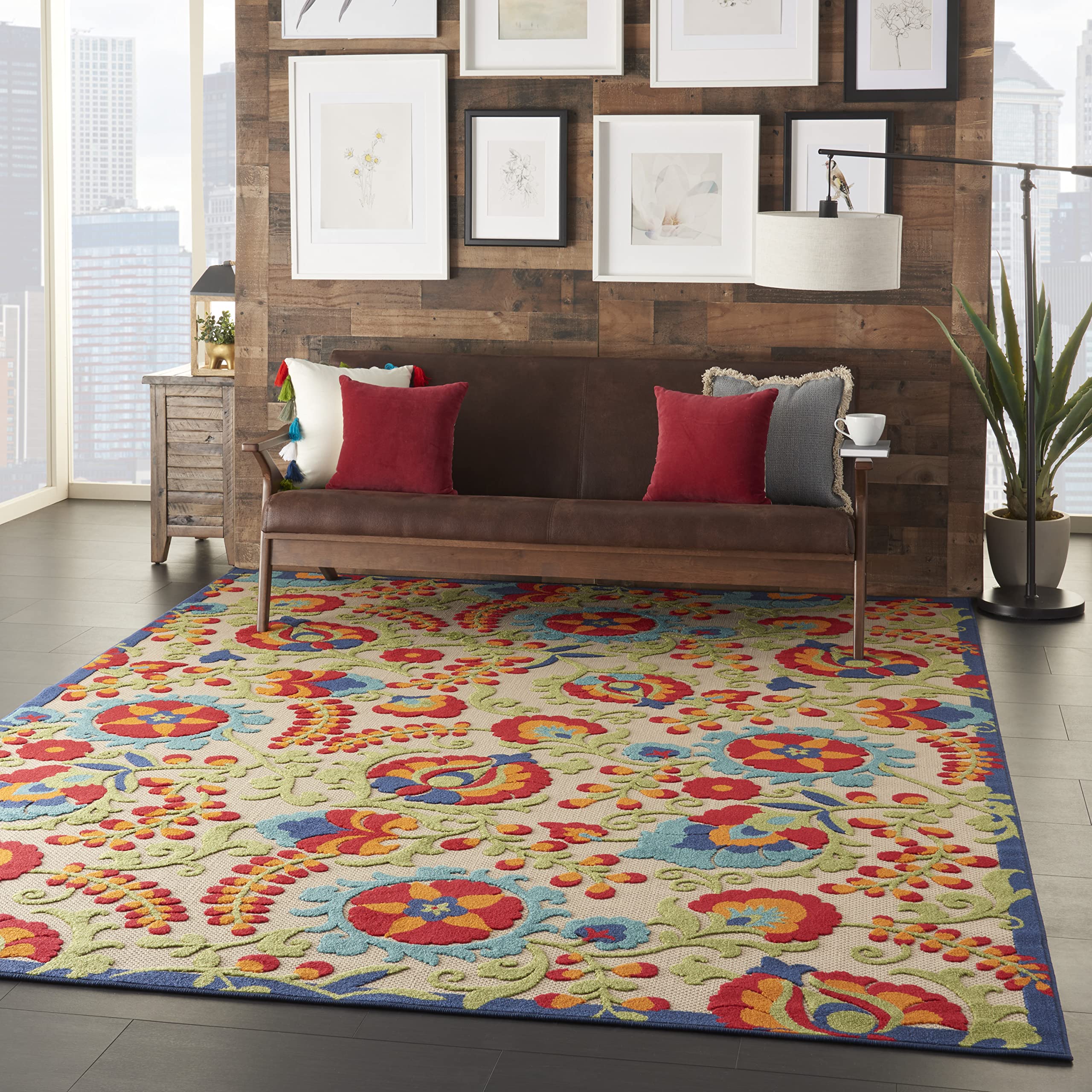 Nourison Aloha Indoor/Outdoor Multicolor 7'10'' x 10'6'' Area--Rug, Easy--Cleaning, Non Shedding, Bed Room, Living Room, Dining Room, Backyard, Deck, Patio (8x11)
