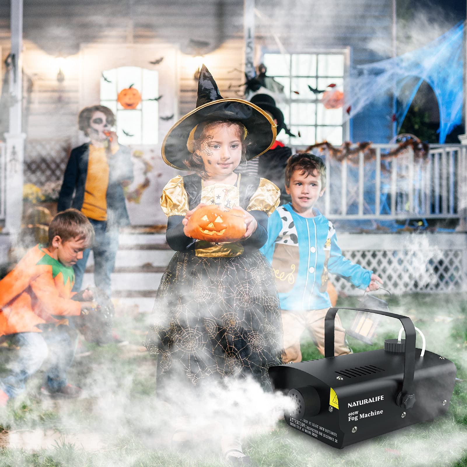 Naturalife Fog Machine, Professional Smoke Maker with Wired Remote Control and Fuse Protection, Great Smoke Machine for Halloween, Thanksgiving & Christmas Parties, 400W-Black