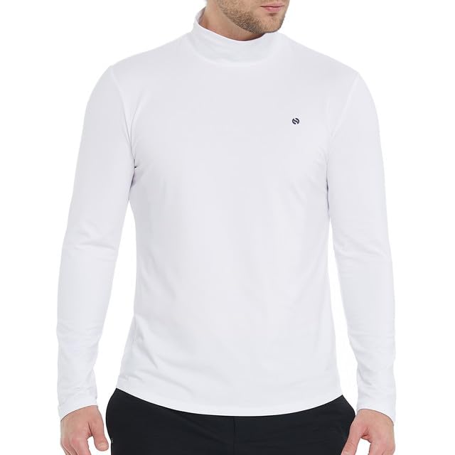 SSLR-Thermal-Shirts-for-Men-Turtleneck Long Sleeve Shirts Fleece Lined Winter Slim Fitted Mock Neck Base Layer (X-Large, White)