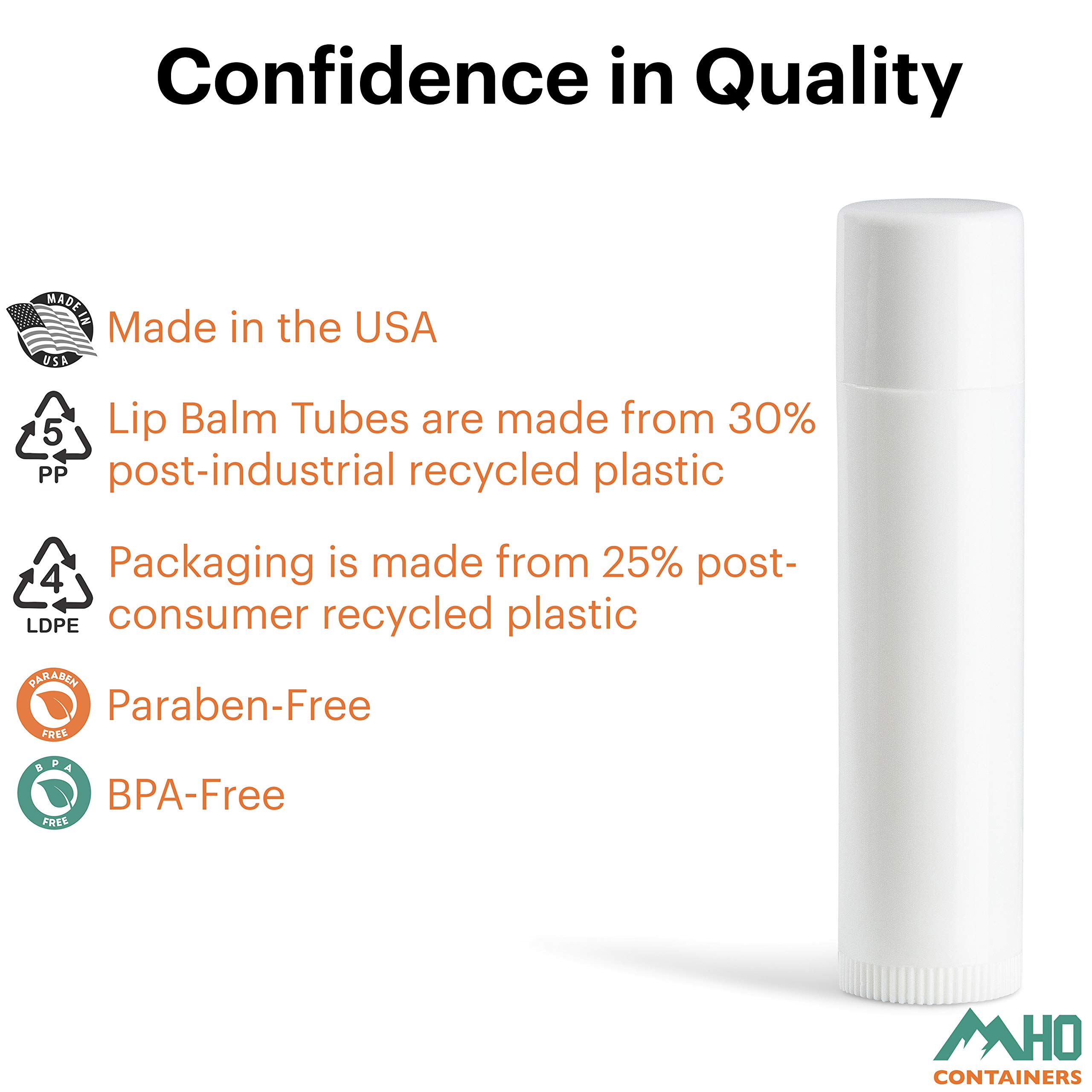 MHO Containers | Empty, White Lip Balm Containers - 30% Recycled PP Plastic - Made in USA - 0.15 oz - 50 count