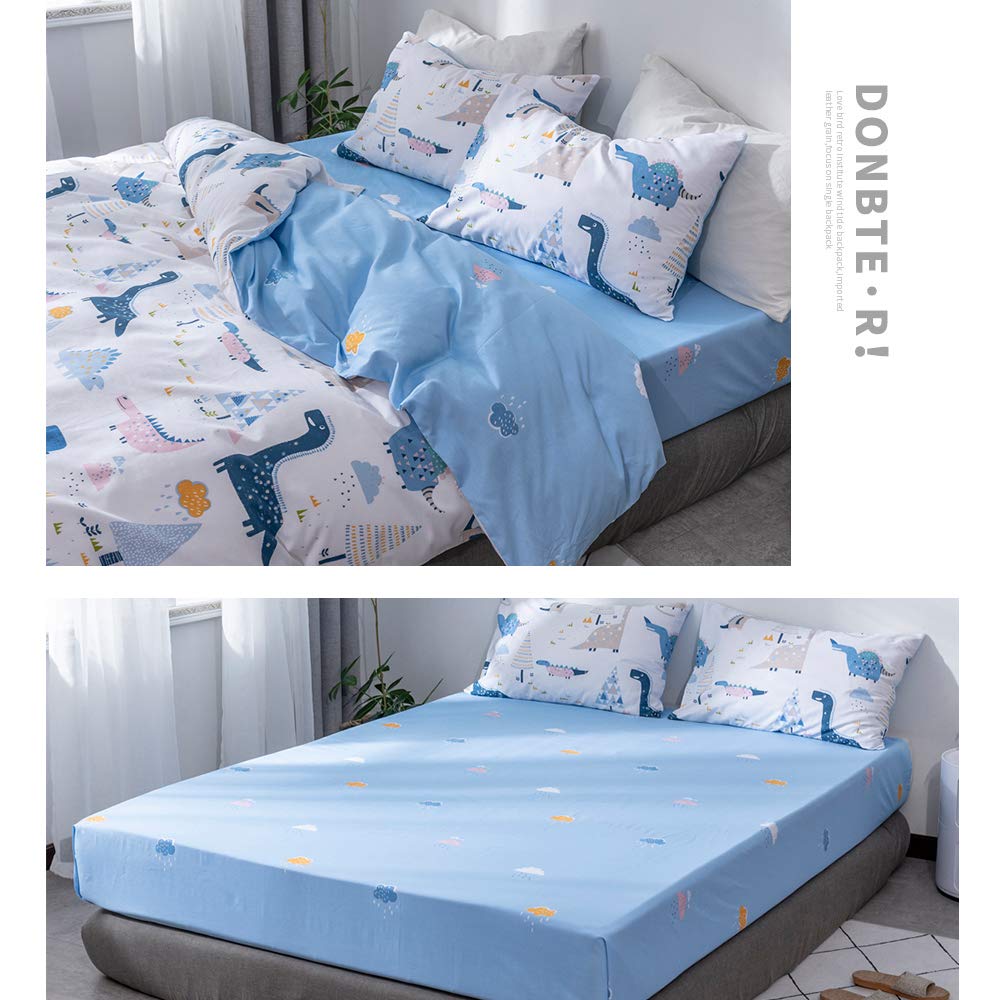 MICBRIDAL EAVD Cloud Print Kids Fitted Sheet Twin Cotton Blue Fitted Sheet for Boys Girls Super Cute Cloud Rain Print Twin Fitted Sheet Only with 15" Deep Pocket-Soft&Breathable
