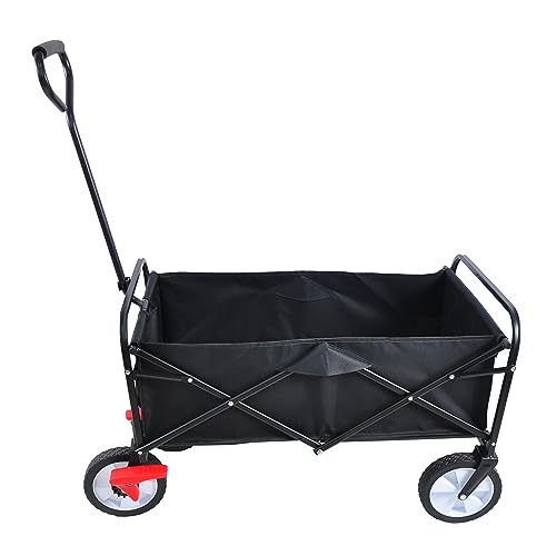 LKIJYG Folding Wagon Camping cart Garden cart Collapsible Outdoor Utility Wagon with Brake (Single Cloth Hopper, Red)