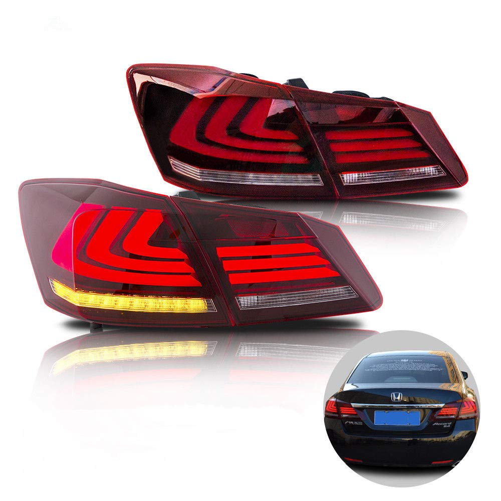 MOSTPLUS RED CLEAR LED Brake Tail Lights Compatible for 2013-2015 Honda Accord 4 Door Sedan Set of 2