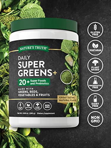 Nature's Truth Super Greens Powder Supplement | Fruit & Vegetables Superfood Blend | Vegan, Non-GMO & Gluten Free Juice & Smoothie Mix | 9.88 oz