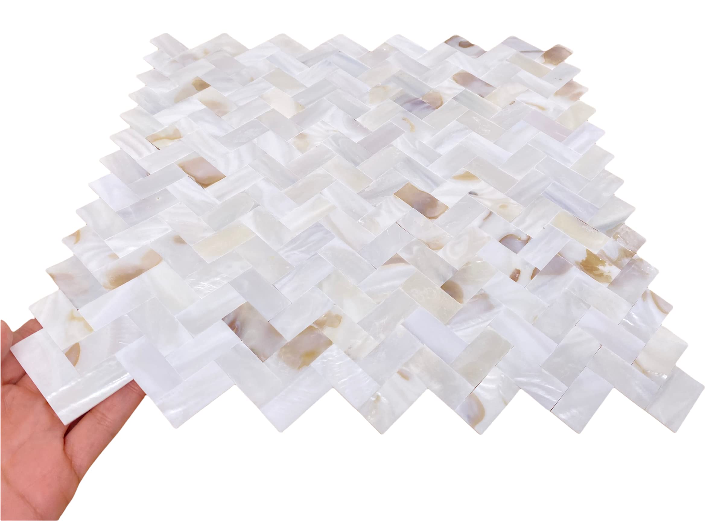 Mother of Pearl Oyster White Natural Sea Shell Seamless Herringbone Floor and Wall Tile for Kitchen Backsplashes, Bathroom Wall (5 Sheets)